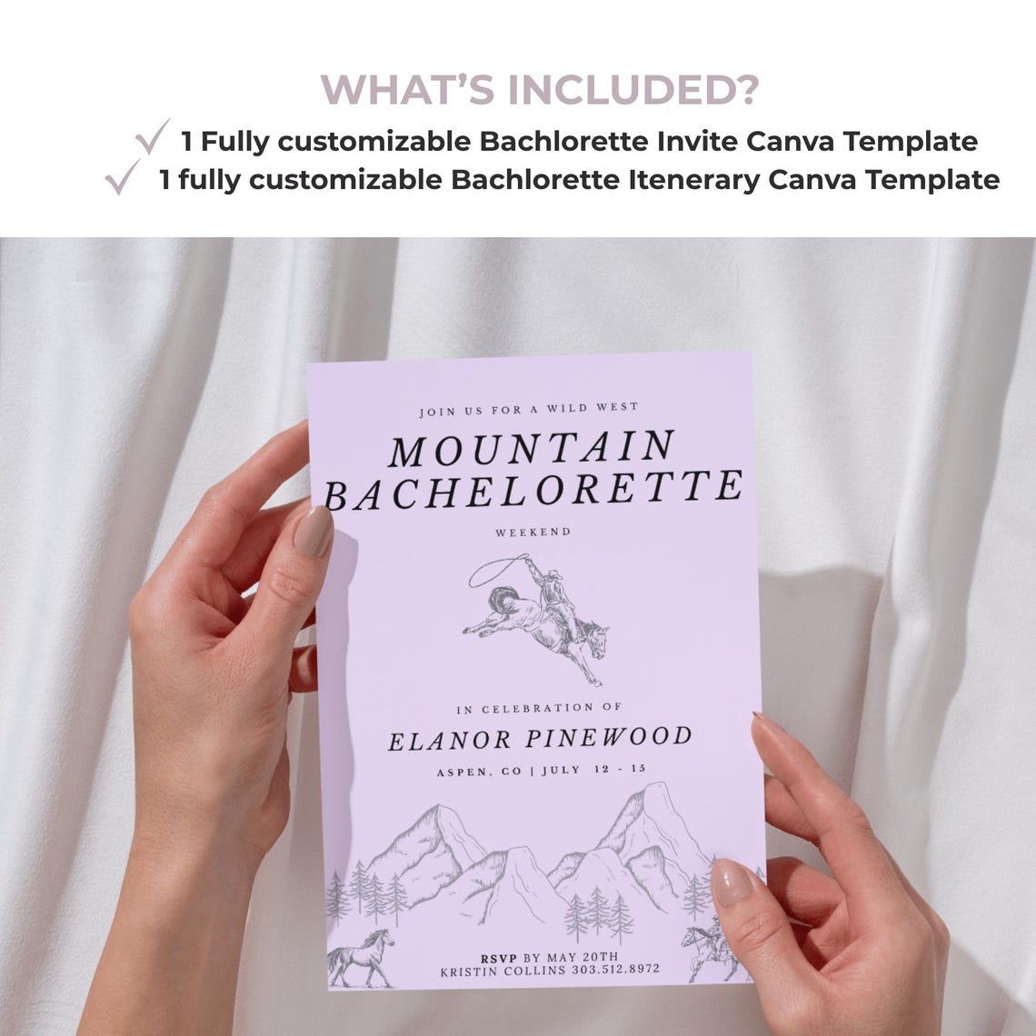 Alpine Cowgirl Bachelorette Party Invitation Canva Template | Mountain ...