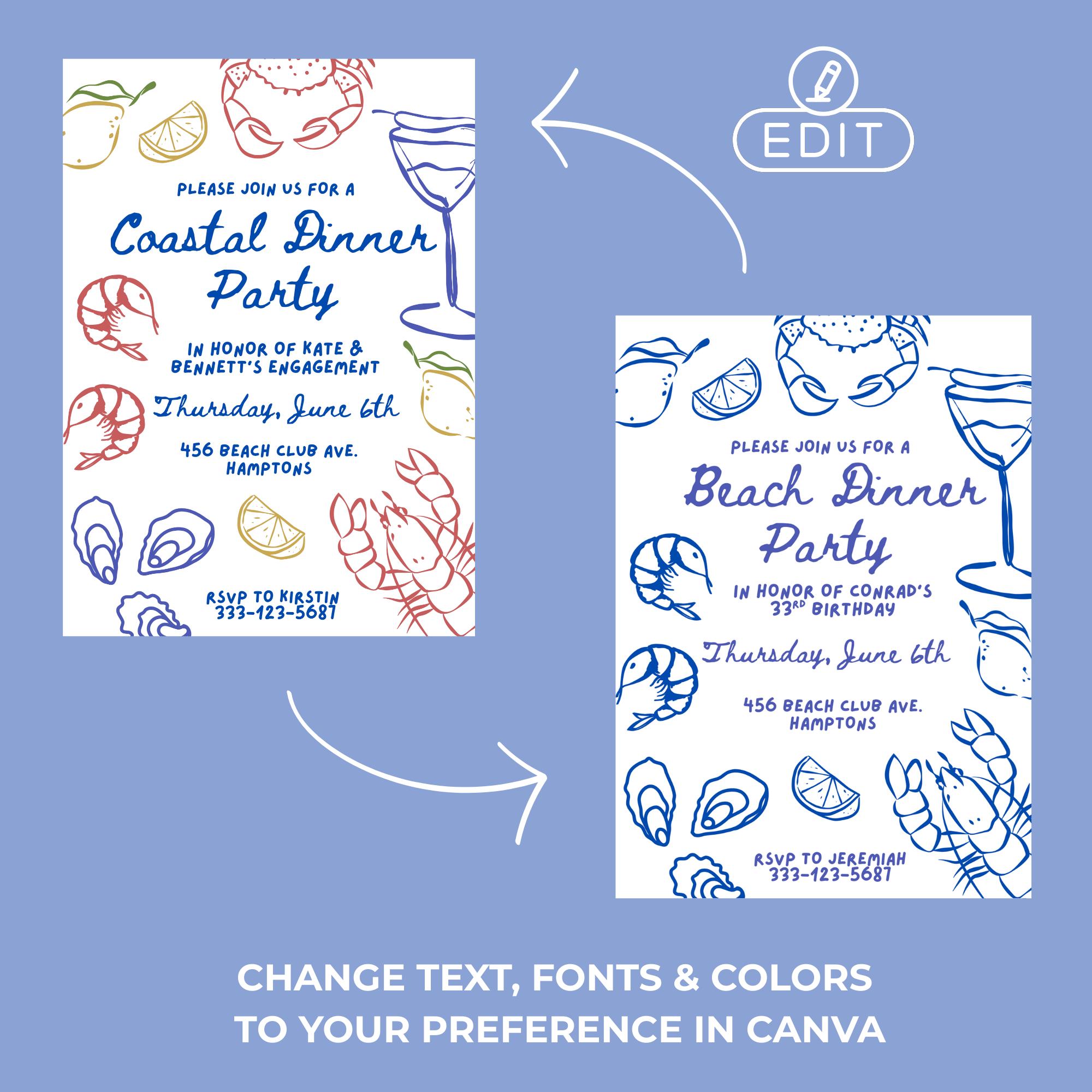 Coastal Hamptons Dinner Party Invitation | Hamptons Style Engagement or ...