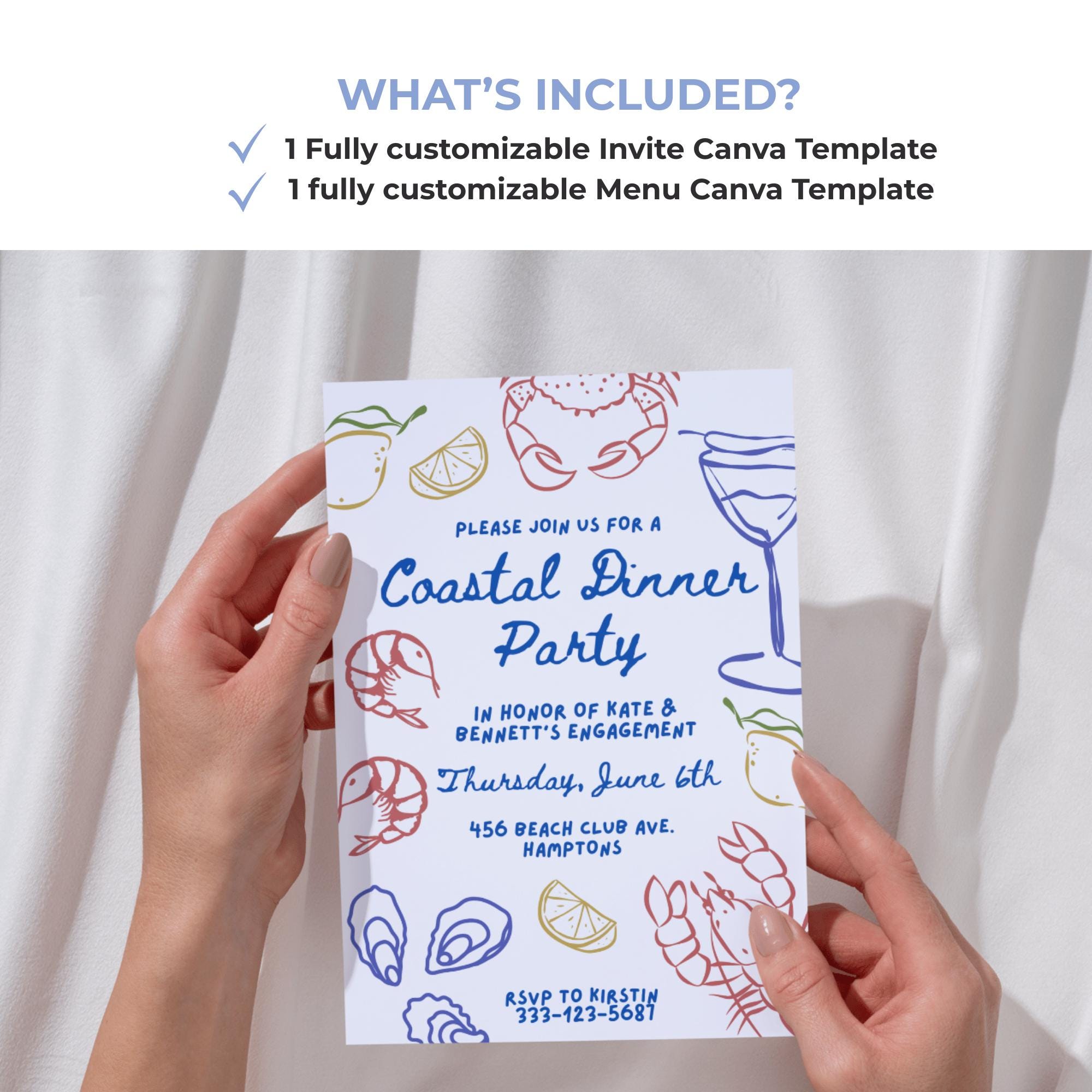 Coastal Hamptons Dinner Party Invitation | Hamptons Style Engagement or ...