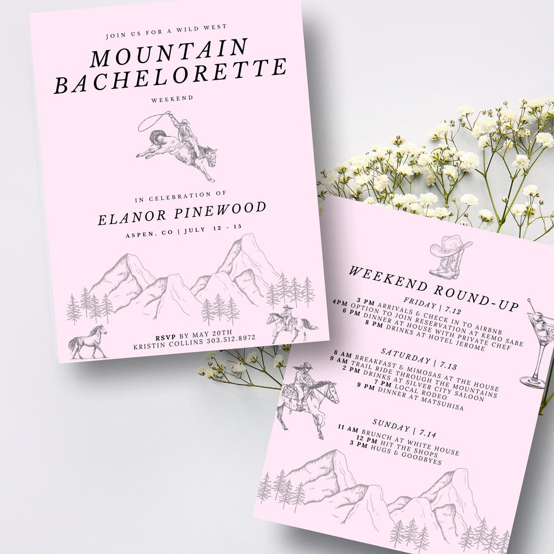 Alpine Cowgirl Bachelorette Party Invitation Canva Template | Mountain ...