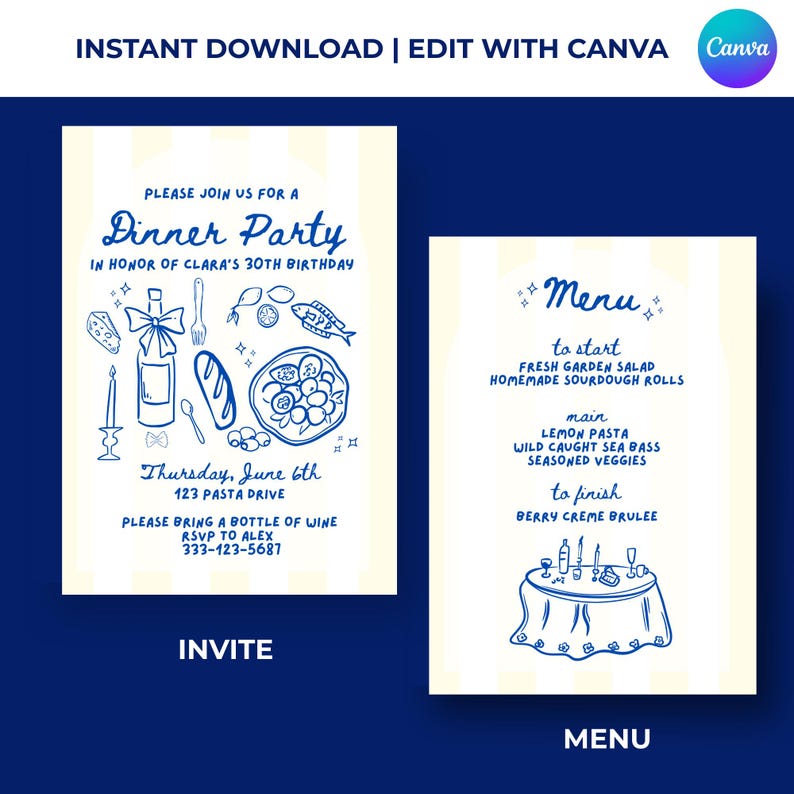 Mediterranean Dinner Party Invitation | Editable Canva Template | Greek ...