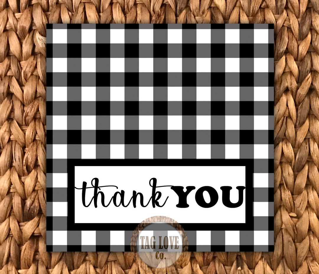 Thank You Black and White Buffalo Check Printable Treat Bag Topper - Etsy
