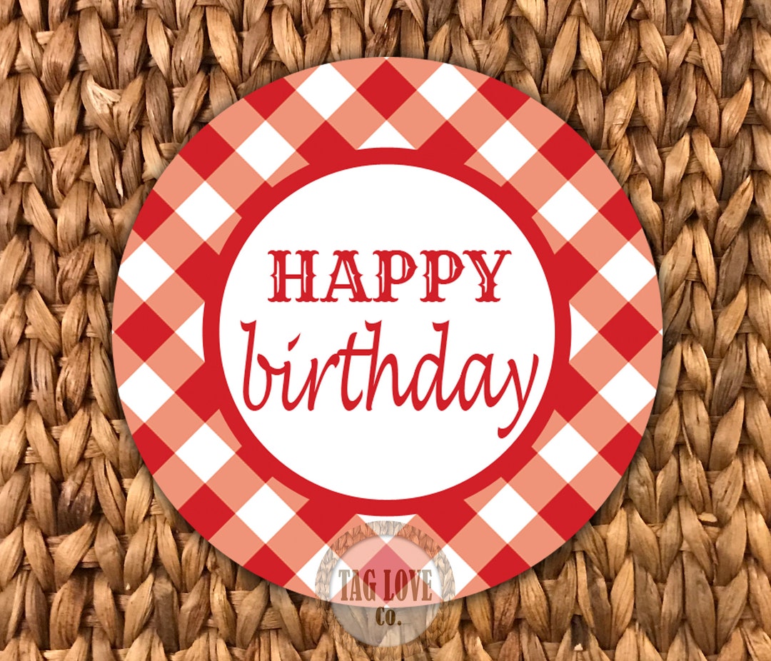 Happy Birthday Red Buffalo Check Printable Cookie/gift Tag - Etsy