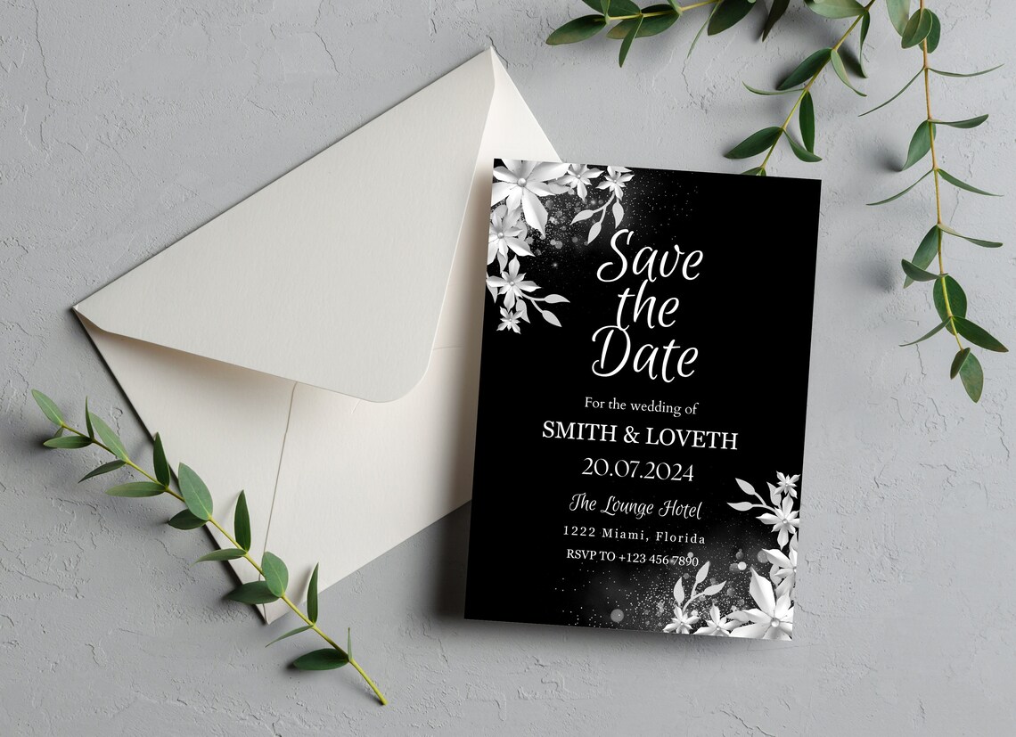 Black and Silver Wedding Invitation, Silver Wedding Template, Editable ...