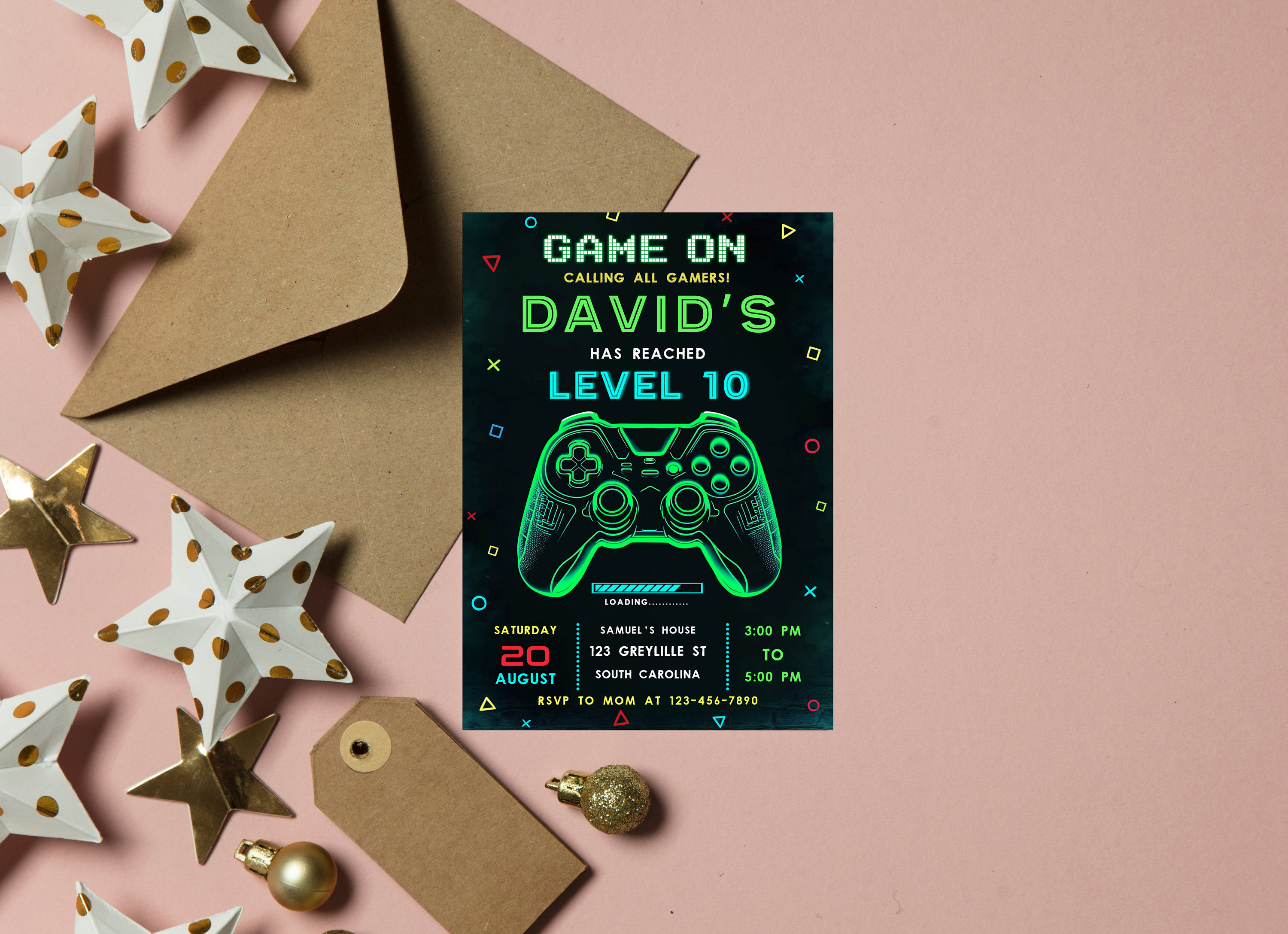 Editable Video Game Birthday Invitation, Printable Neon Glow Boy Gamer ...