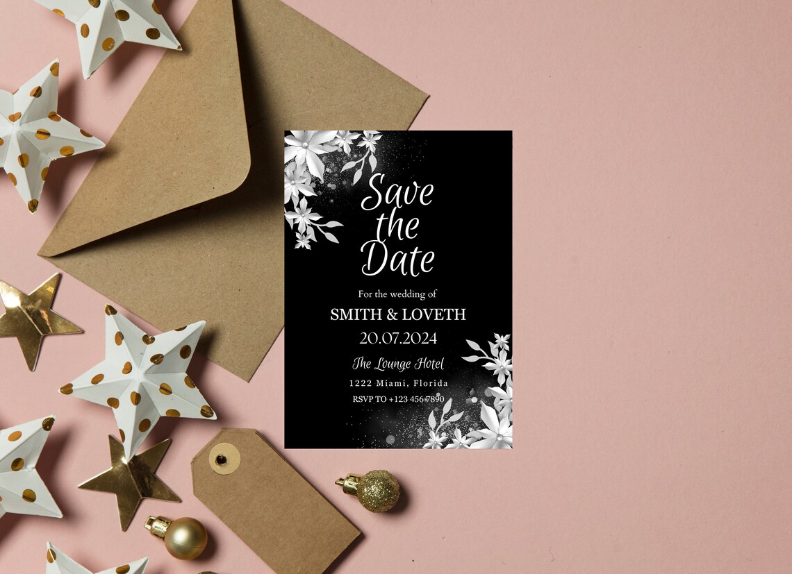 Black and Silver Wedding Invitation, Silver Wedding Template, Editable ...