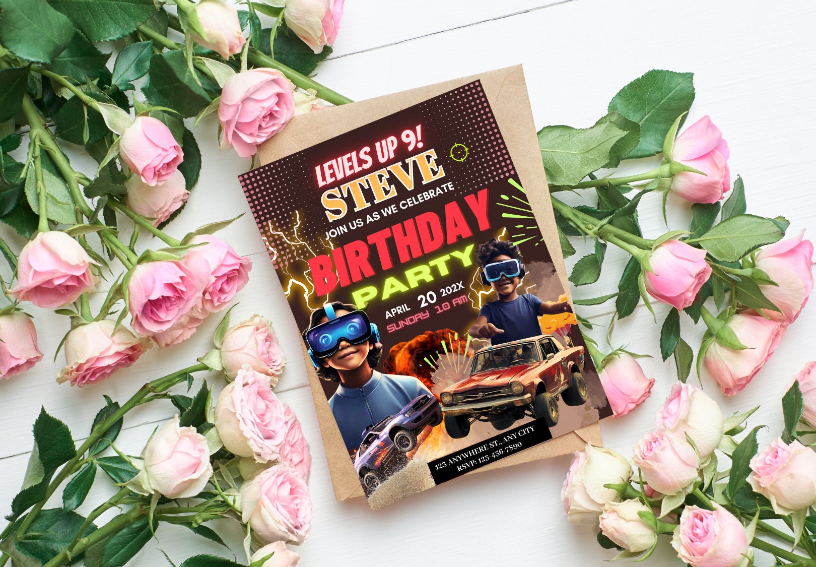 Race Car Birthday Invitation: Speed Racing, Gaming Party (editable PDF ...