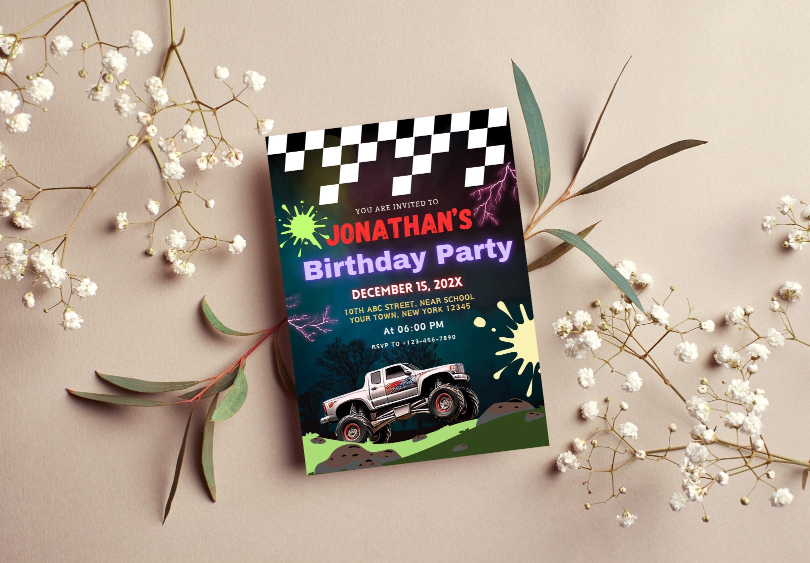 Editable Monster Truck Birthday Invite, Racer Birthday Invite,monster ...