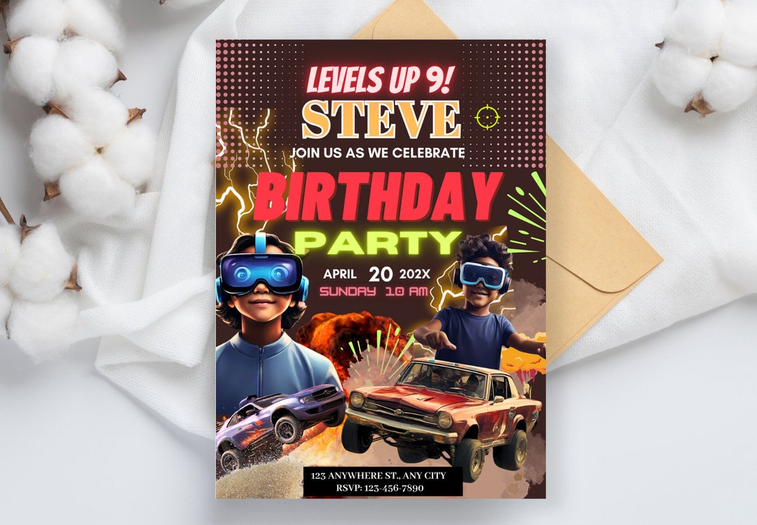 Race Car Birthday Invitation: Speed Racing, Gaming Party (editable PDF ...