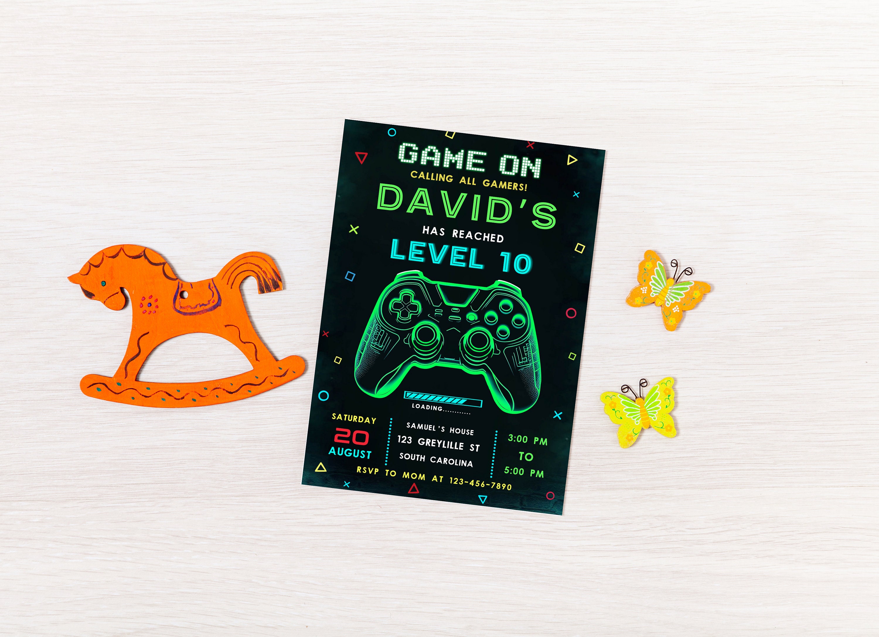 Editable Video Game Birthday Invitation, Printable Neon Glow Boy Gamer ...