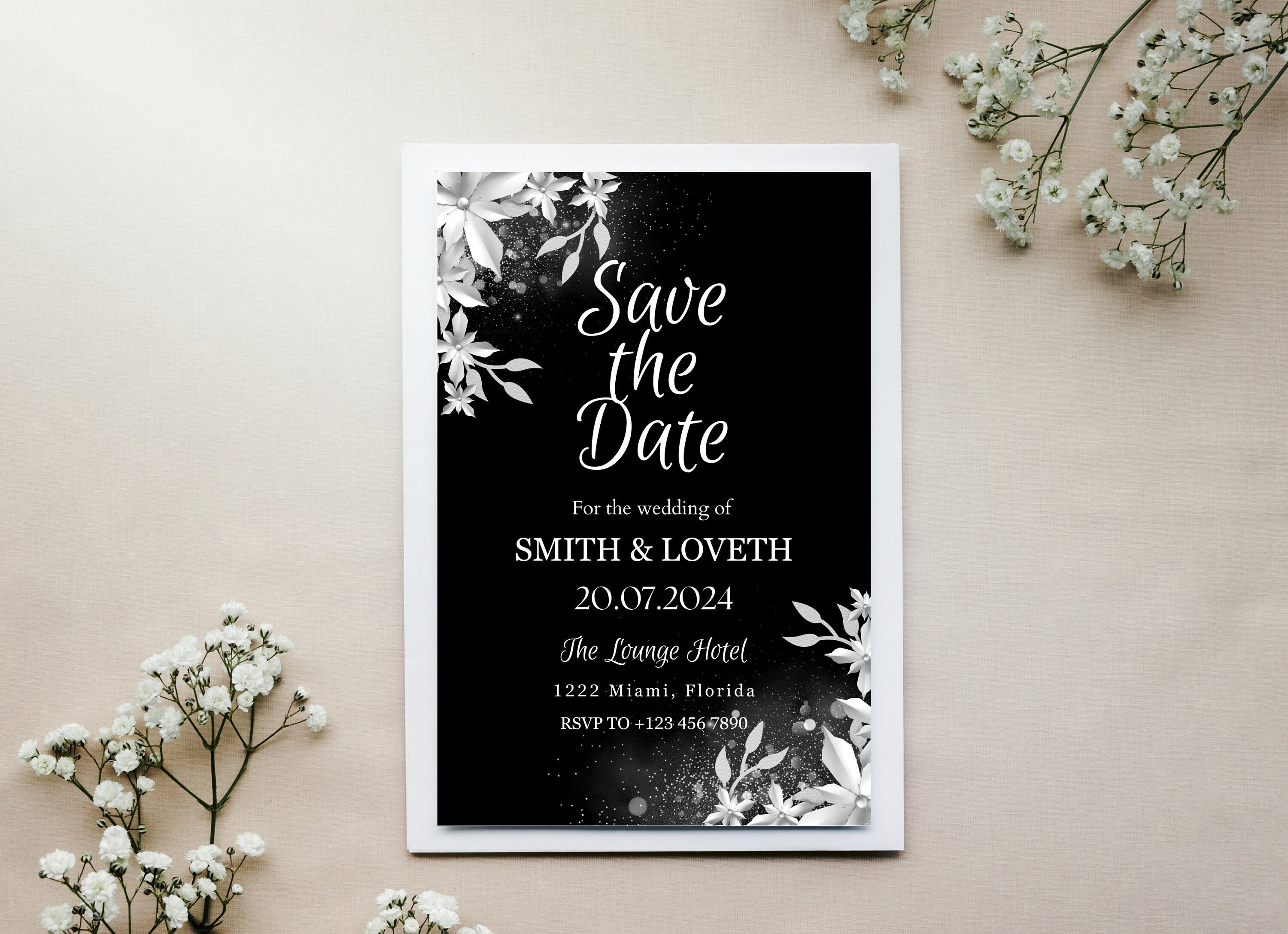 Black and Silver Wedding Invitation, Silver Wedding Template, Editable ...