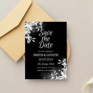 Black and Silver Wedding Invitation, Silver Wedding Template, Editable ...