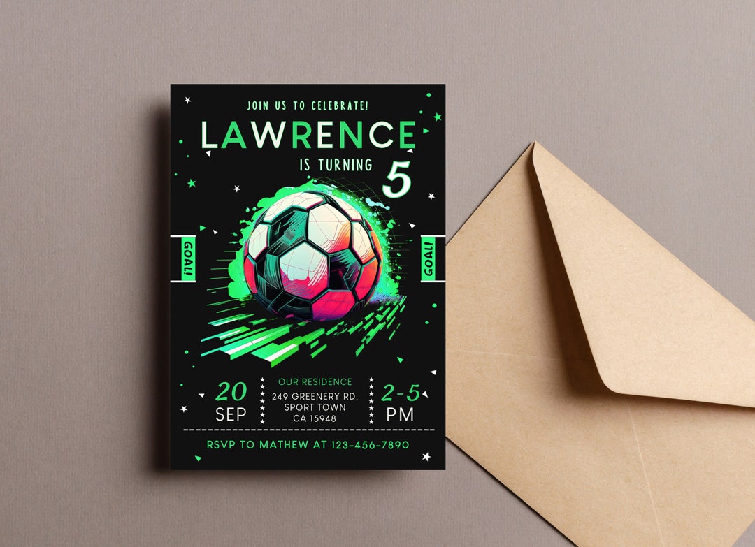 Sport Birthday Printable Invitation, Neon Soccer Invitation, Birthday ...