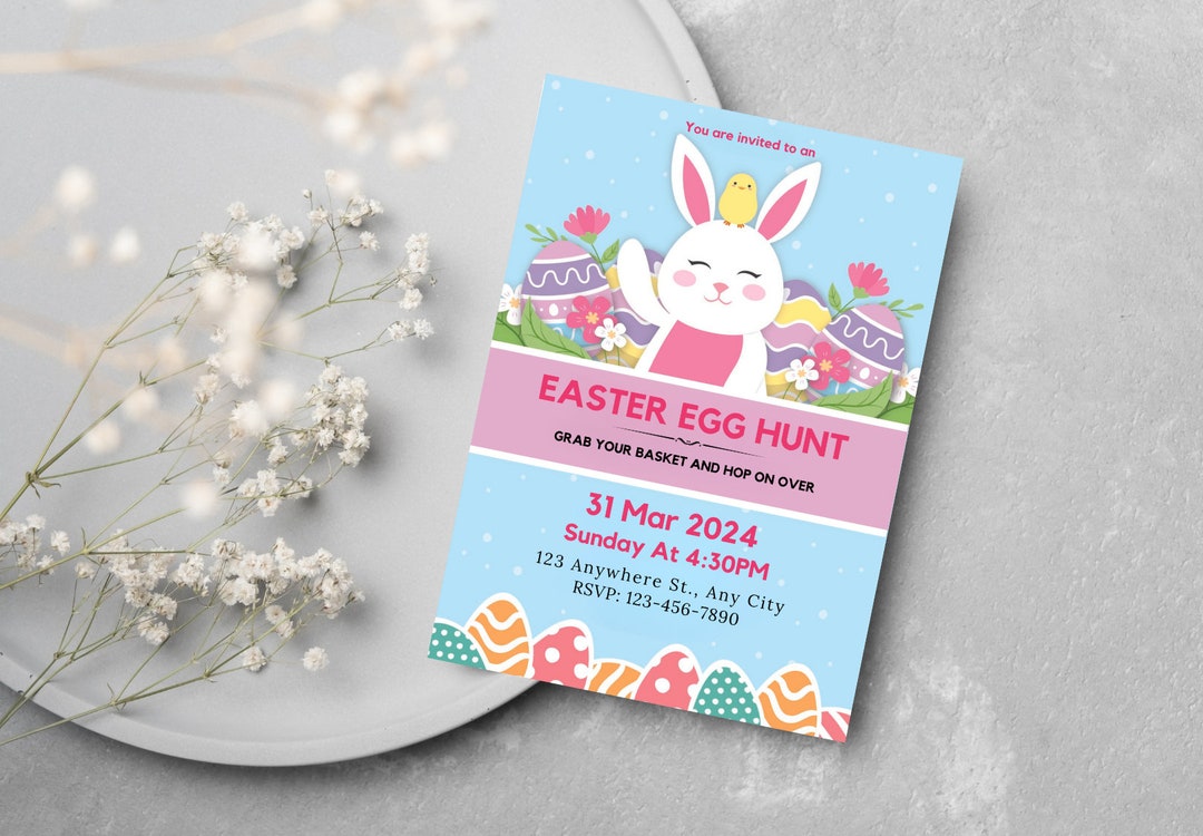 Editable Easter Party Invite, Easter Egg Hunt Party Invite, Easter ...