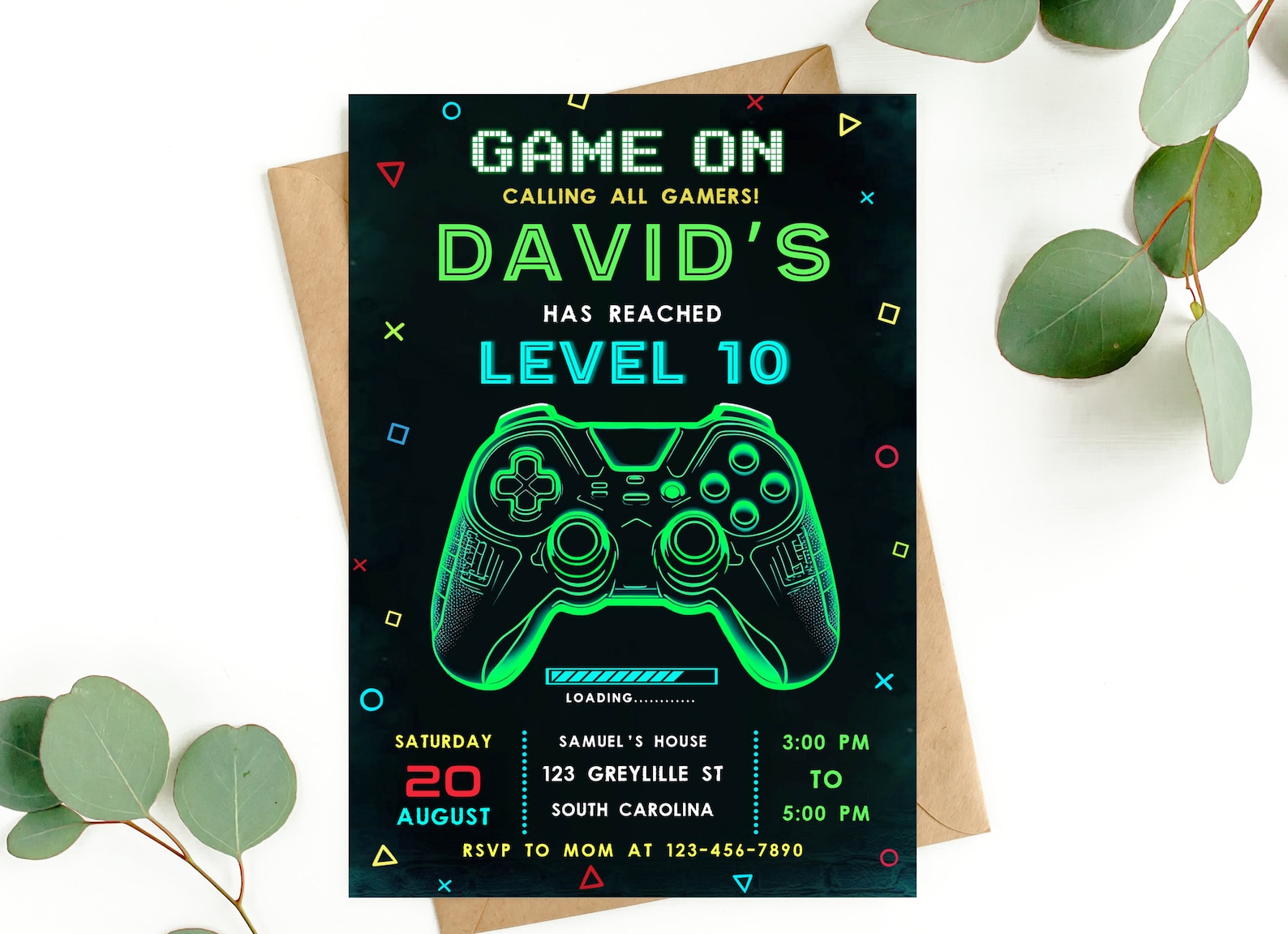 Editable Video Game Birthday Invitation, Printable Neon Glow Boy Gamer ...