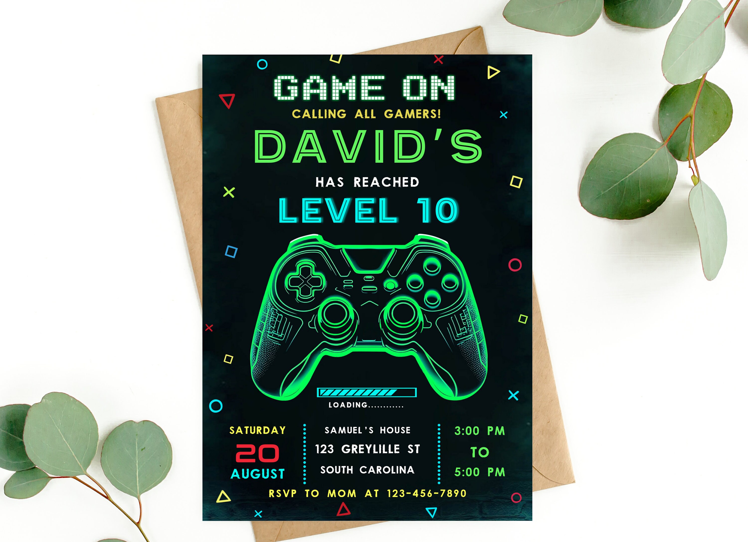 Editable Video Game Birthday Invitation, Printable Neon Glow Boy Gamer ...