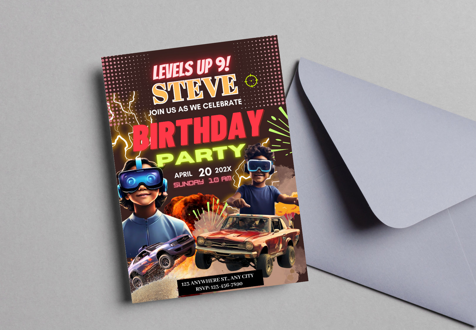 Race Car Birthday Invitation: Speed Racing, Gaming Party (editable PDF ...