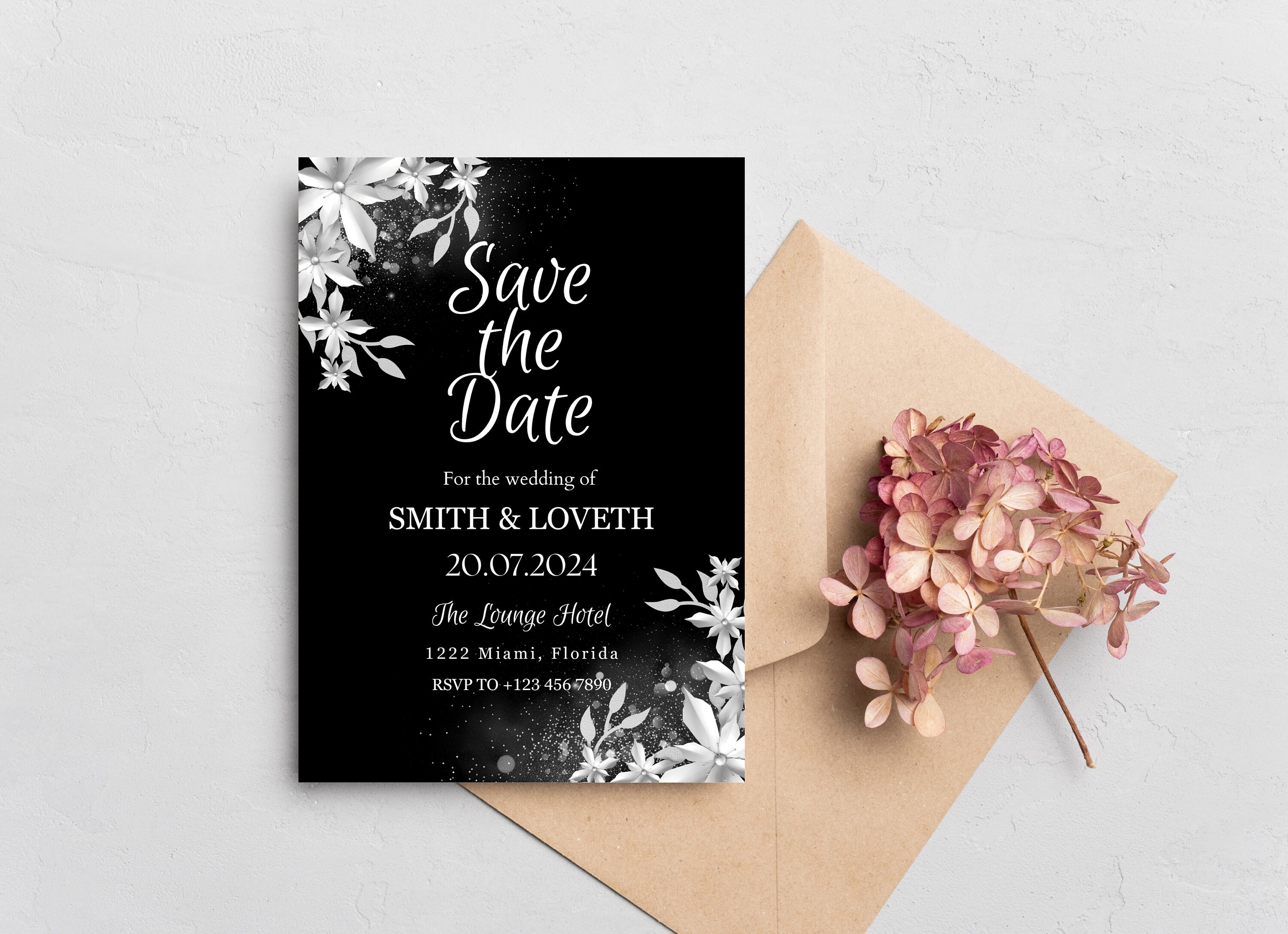 Black and Silver Wedding Invitation, Silver Wedding Template, Editable ...