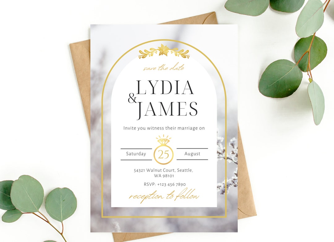 Floral Gold Arch Wedding Invitation: Editable Invite (digital Download ...