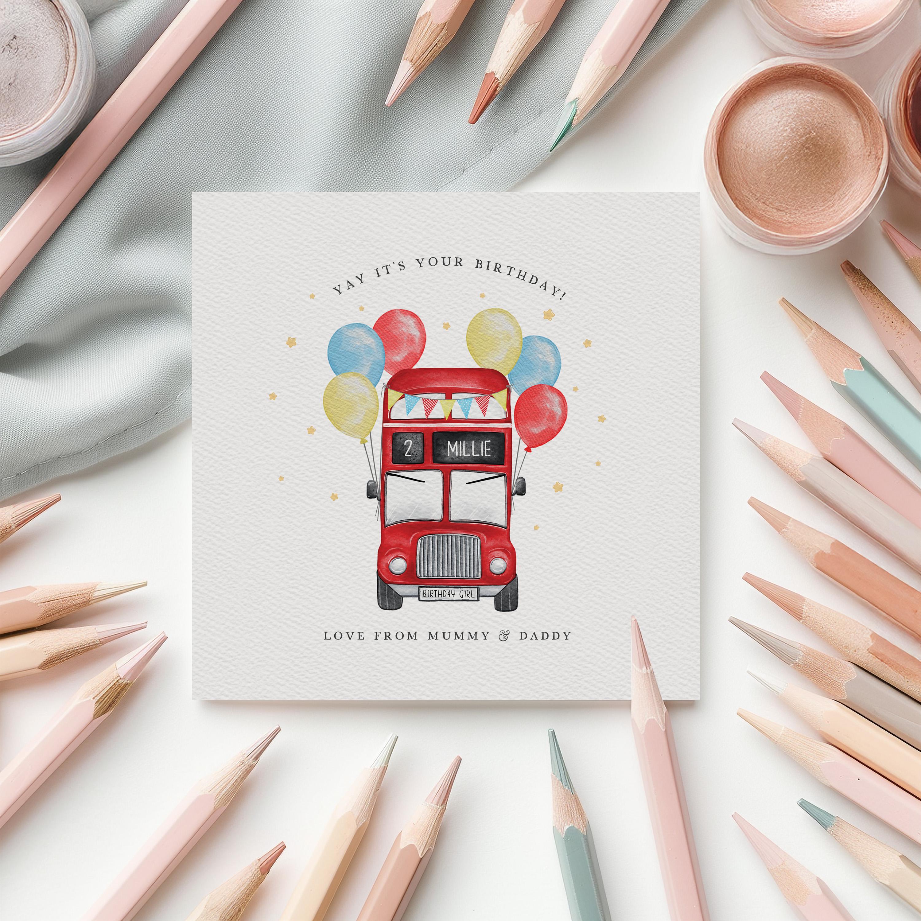 Personalised Children's Bus Birthday Card, Unisex Add Age Greetings ...