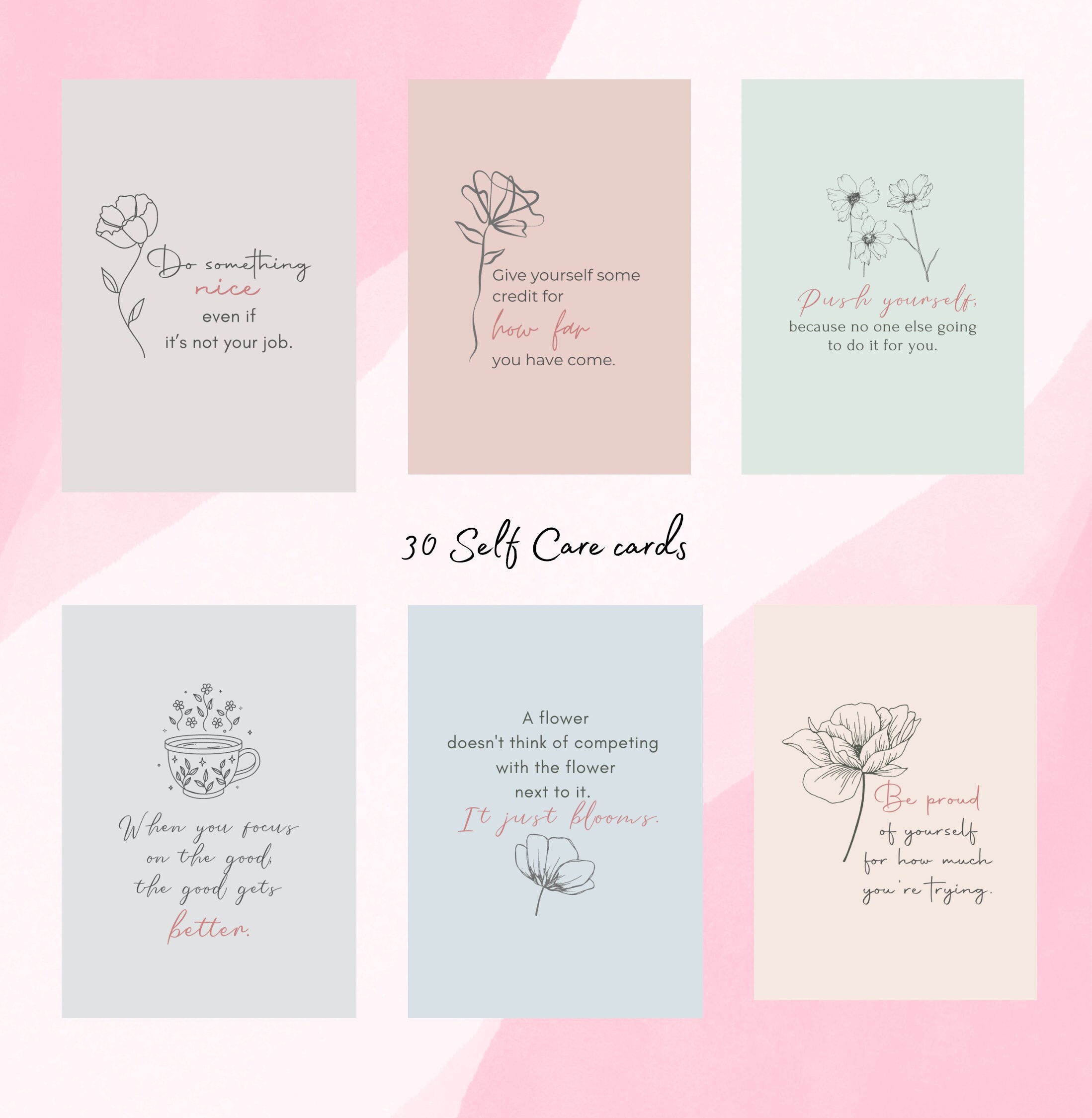 30 Self Care Affirmation Printable Cards Mindfulness Self-love Cards ...