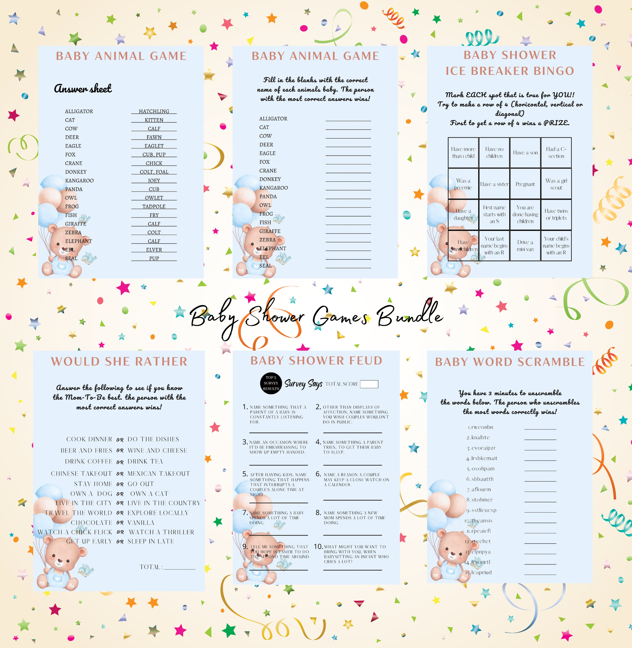 Baby Shower Games, Funny Baby Shower Game Bundle to Download Virtual ...