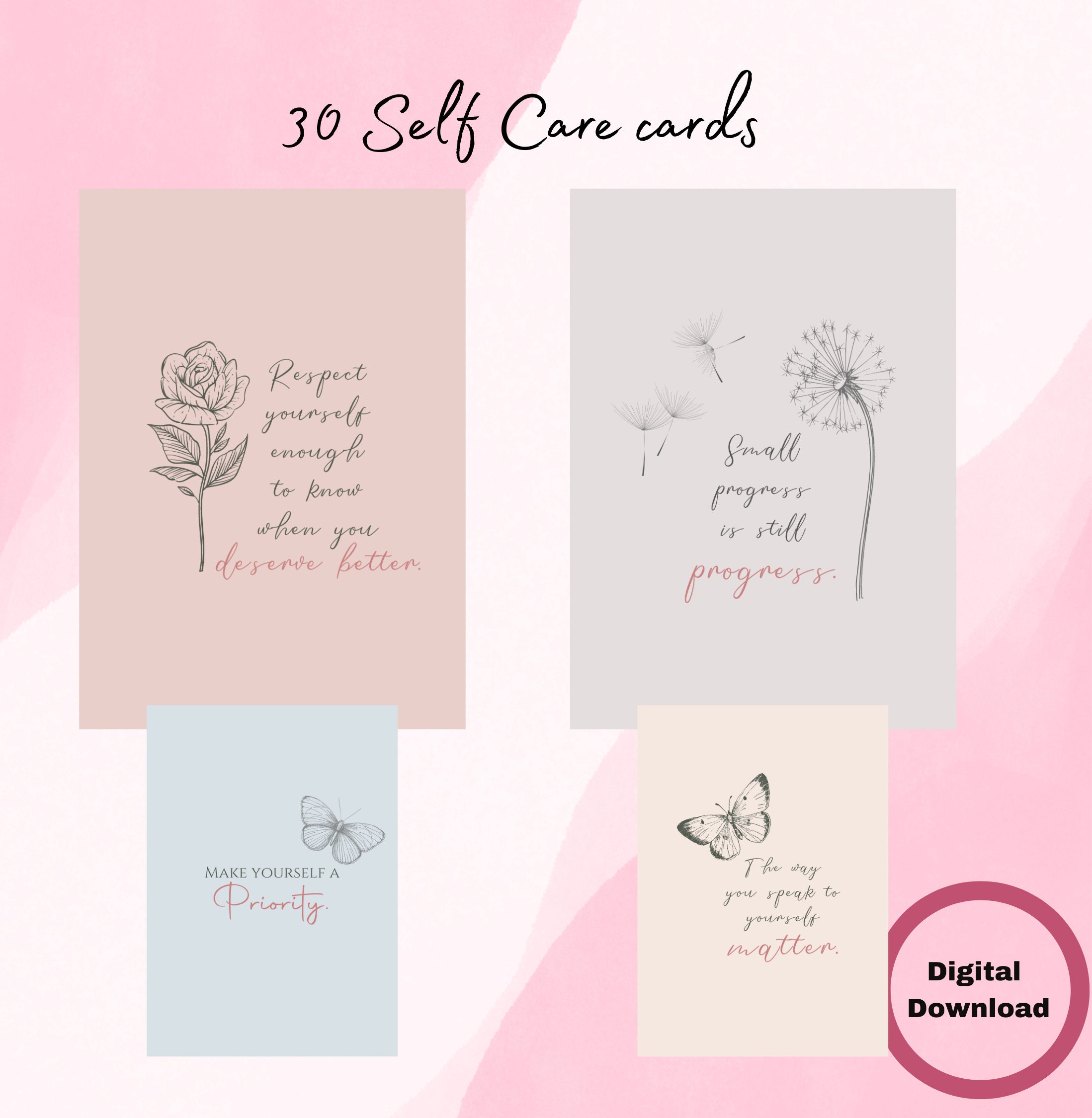 30 Self Care Affirmation Printable Cards Mindfulness Self-love Cards ...