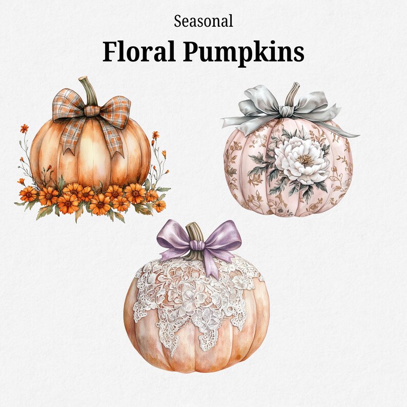 Floral Pumpkin Coquette PNG Clipart, Watercolor Clipart, Halloween Fall ...