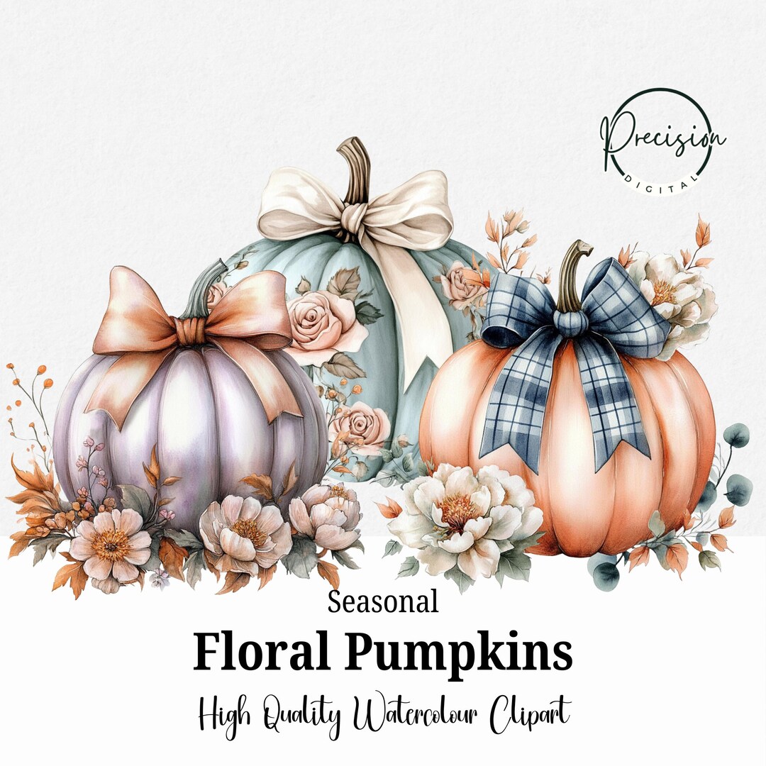 Floral Pumpkin Coquette PNG Clipart, Watercolor Clipart, Halloween Fall ...