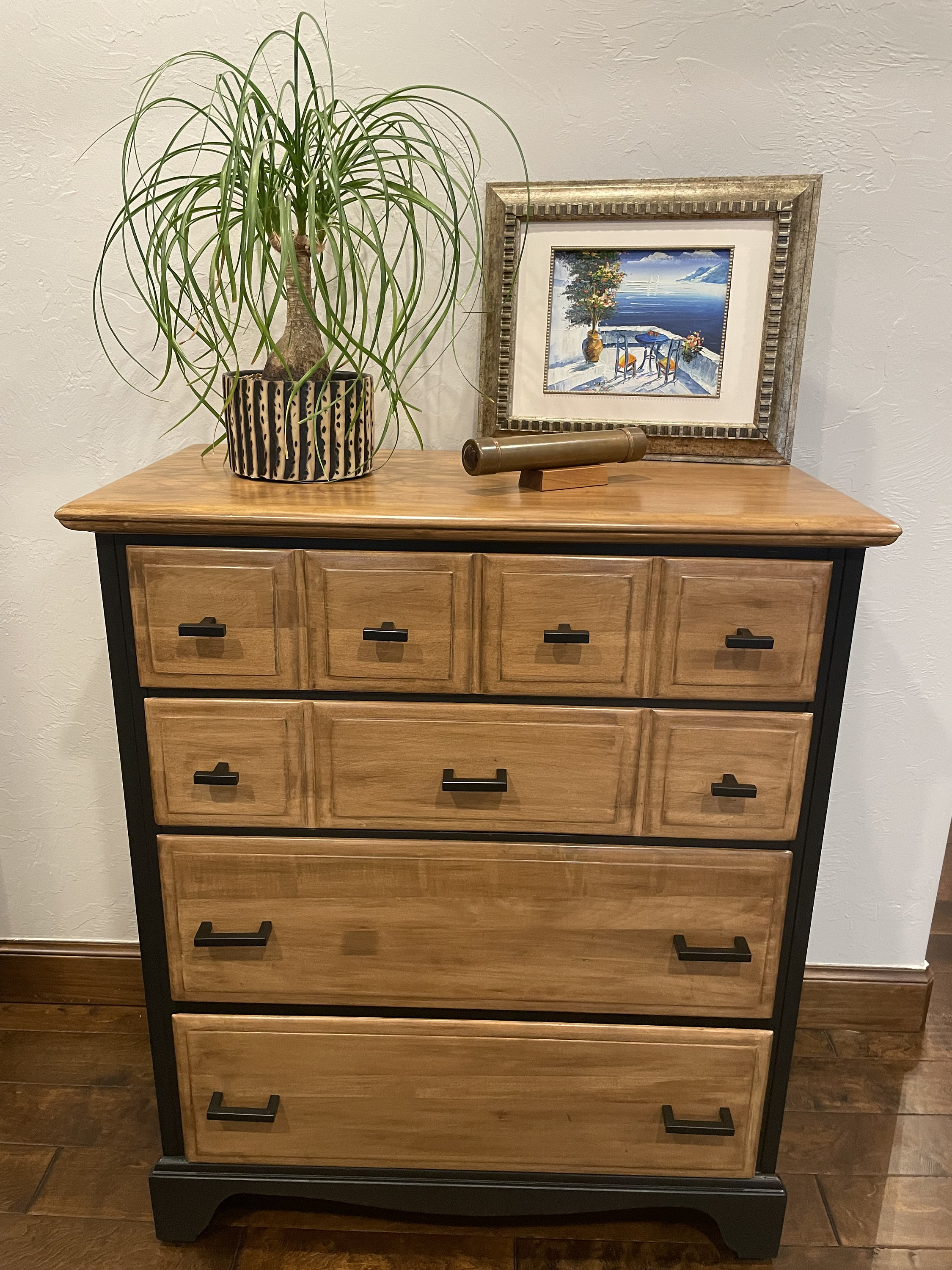 SOLD Stunning All Wood Updated Chest of Drawers With Beautifully Finished Wood Top and Drawers Stained in Walnut With Black Body Etsy