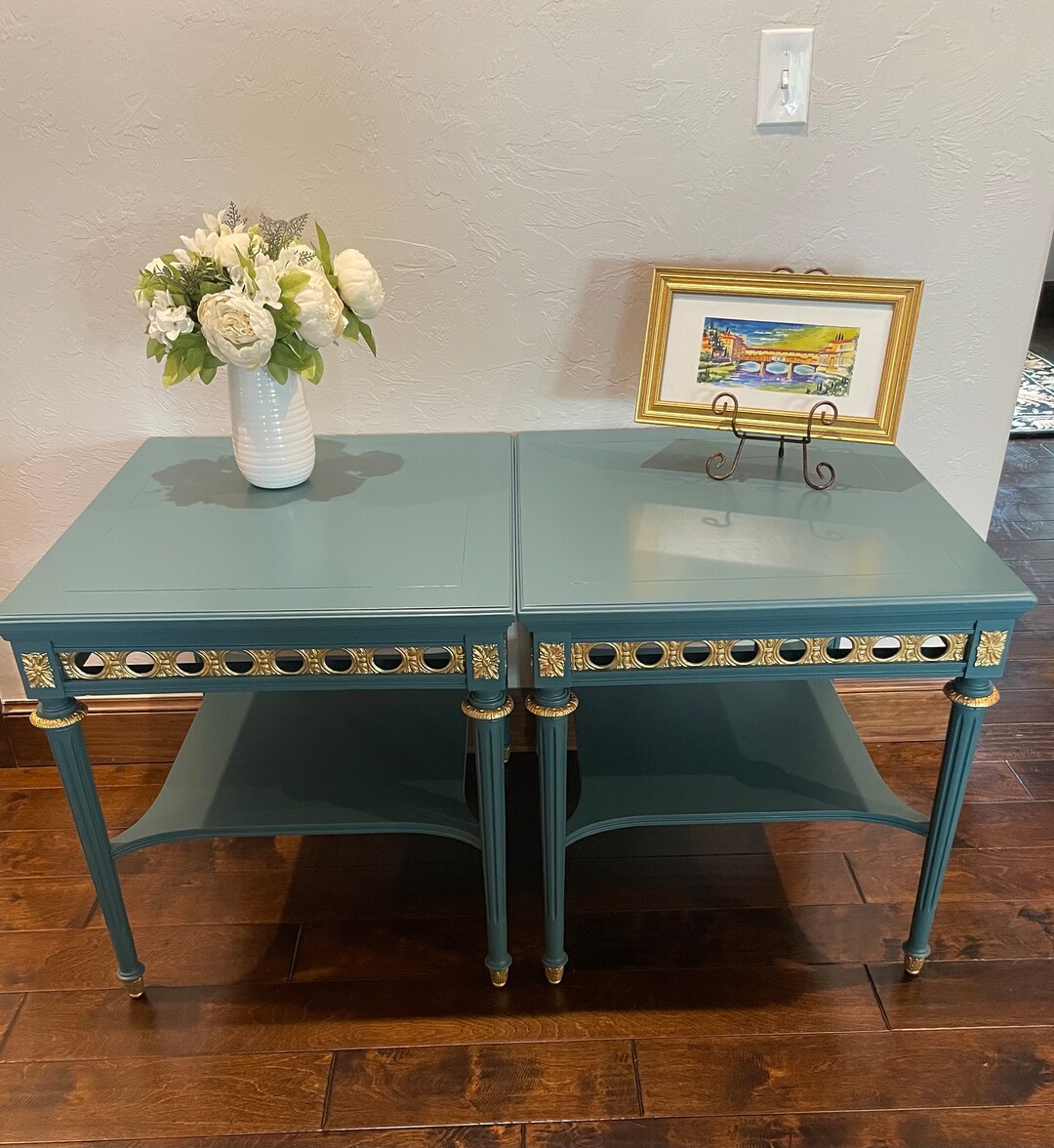 Glamourous Teal and Gold End Tables Made by Gordon's Fine Furniture - Etsy