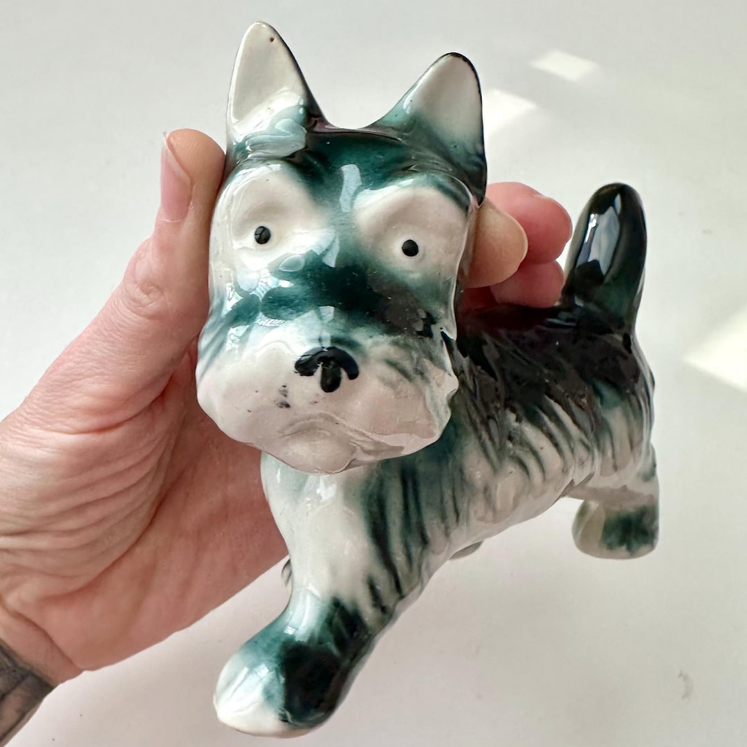 Vintage Black and White Bone China Scotty Dog Figurine From Japan - Etsy