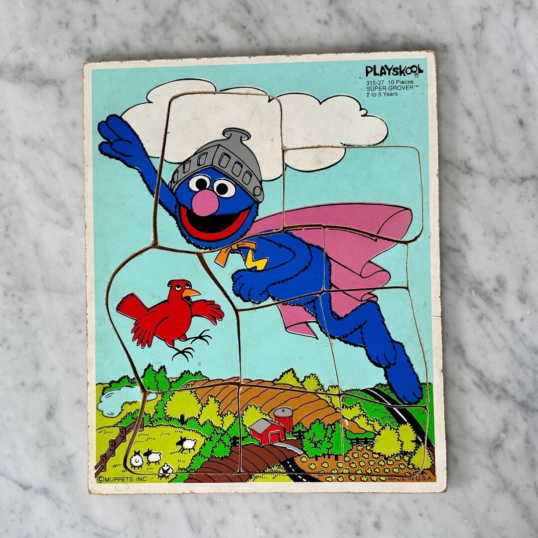80s Playskool Sesame Street super Grover Board Puzzle - Etsy
