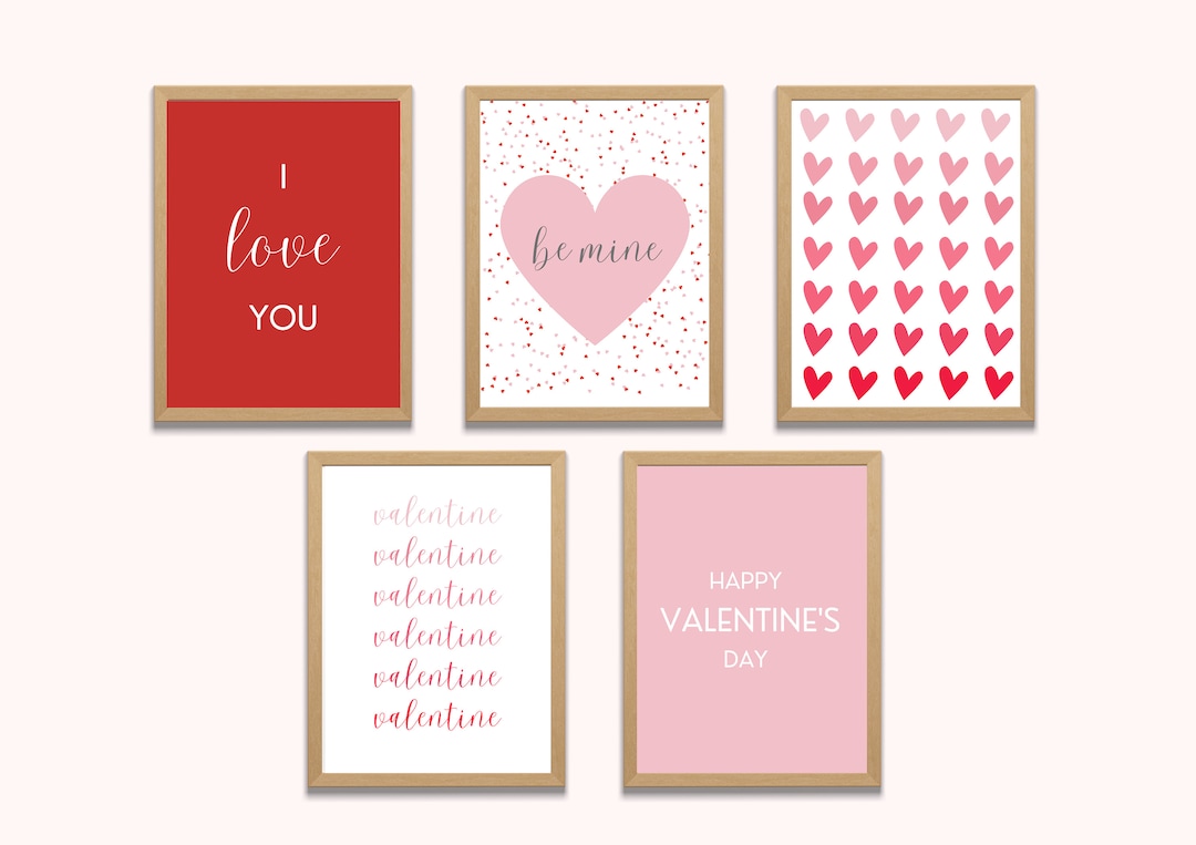 5 Printables Valentines Day Gallery Wall, Hearts Prints Digital ...