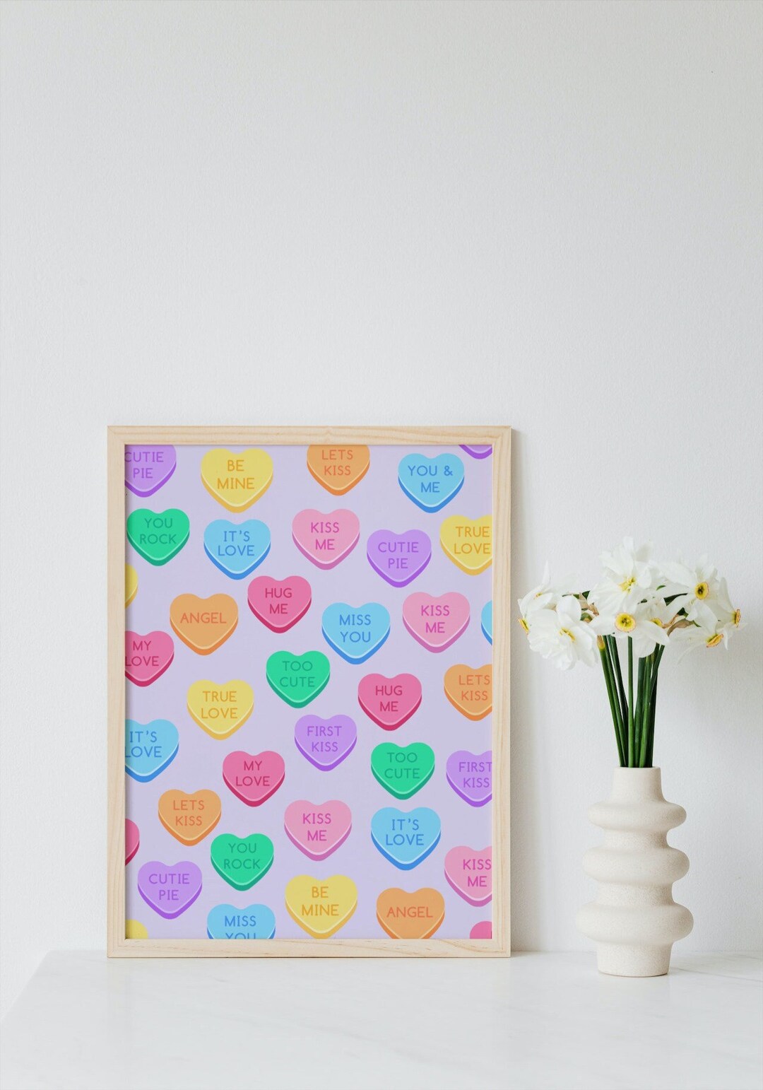 Conversation Heart Valentine's Print | Hearts Print Digital Download ...