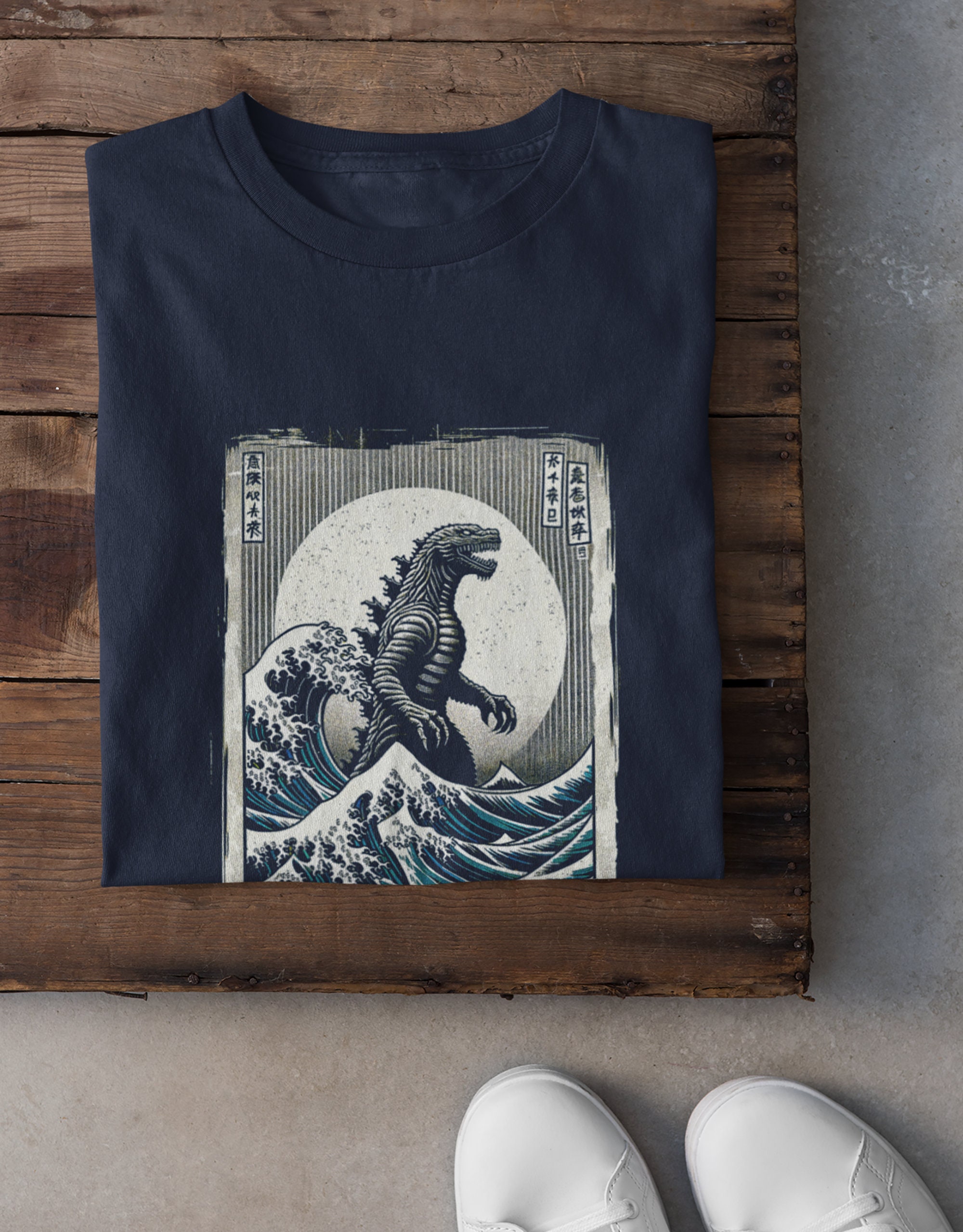 Vintage Japanese Godzilla Great Wave T-shirt | Gift Idea for Anime and ...