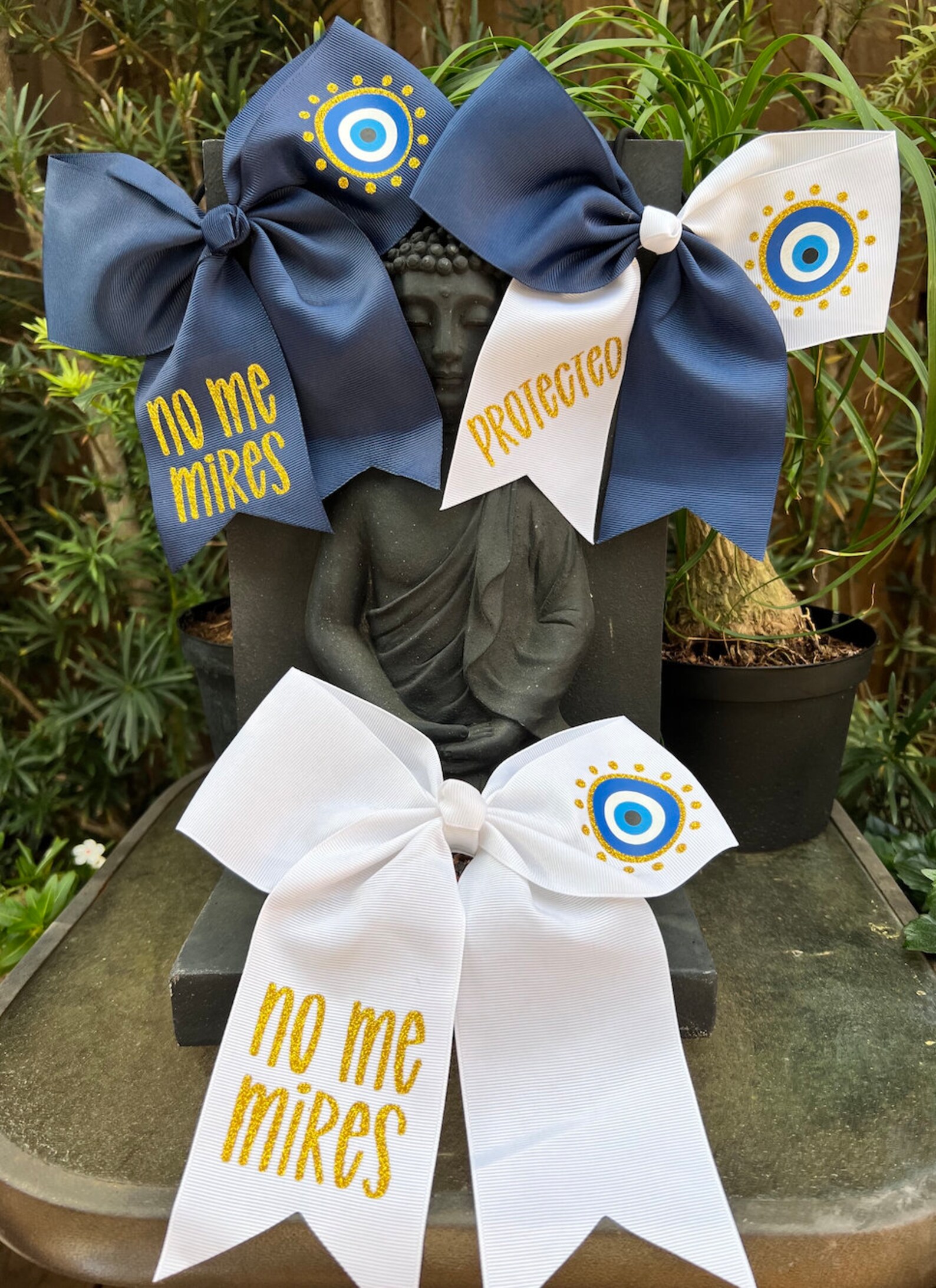 Evil Eye Cheer Bow: Personalized Vinyl Ribbon Hair Tie - Etsy