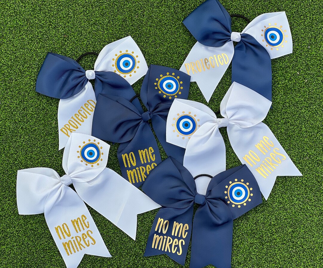 Evil Eye Cheer Bow: Personalized Vinyl Ribbon Hair Tie - Etsy