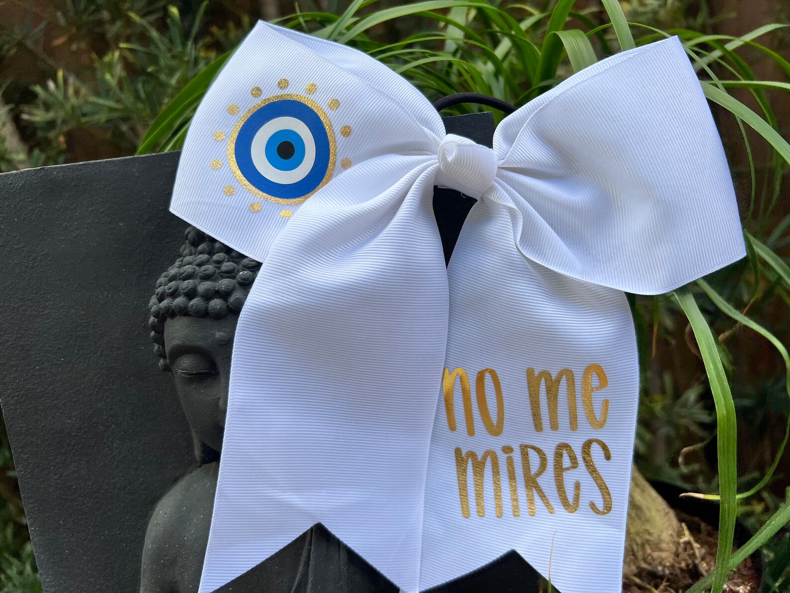 Evil Eye Cheer Bow: Personalized Vinyl Ribbon Hair Tie - Etsy