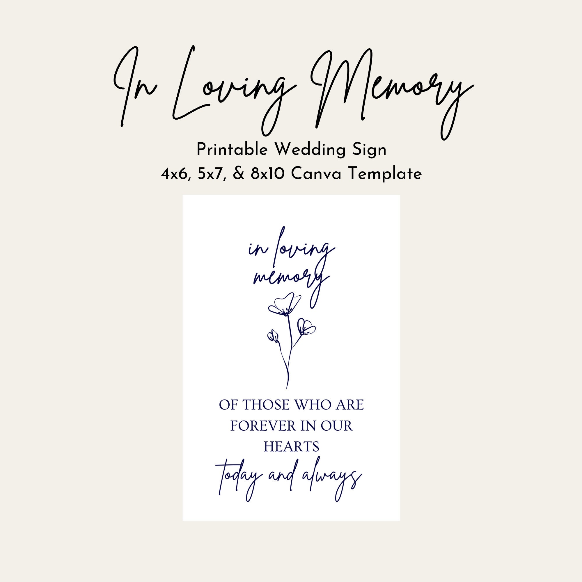 In Loving Memory Printable Wedding Sign in Navy - Etsy