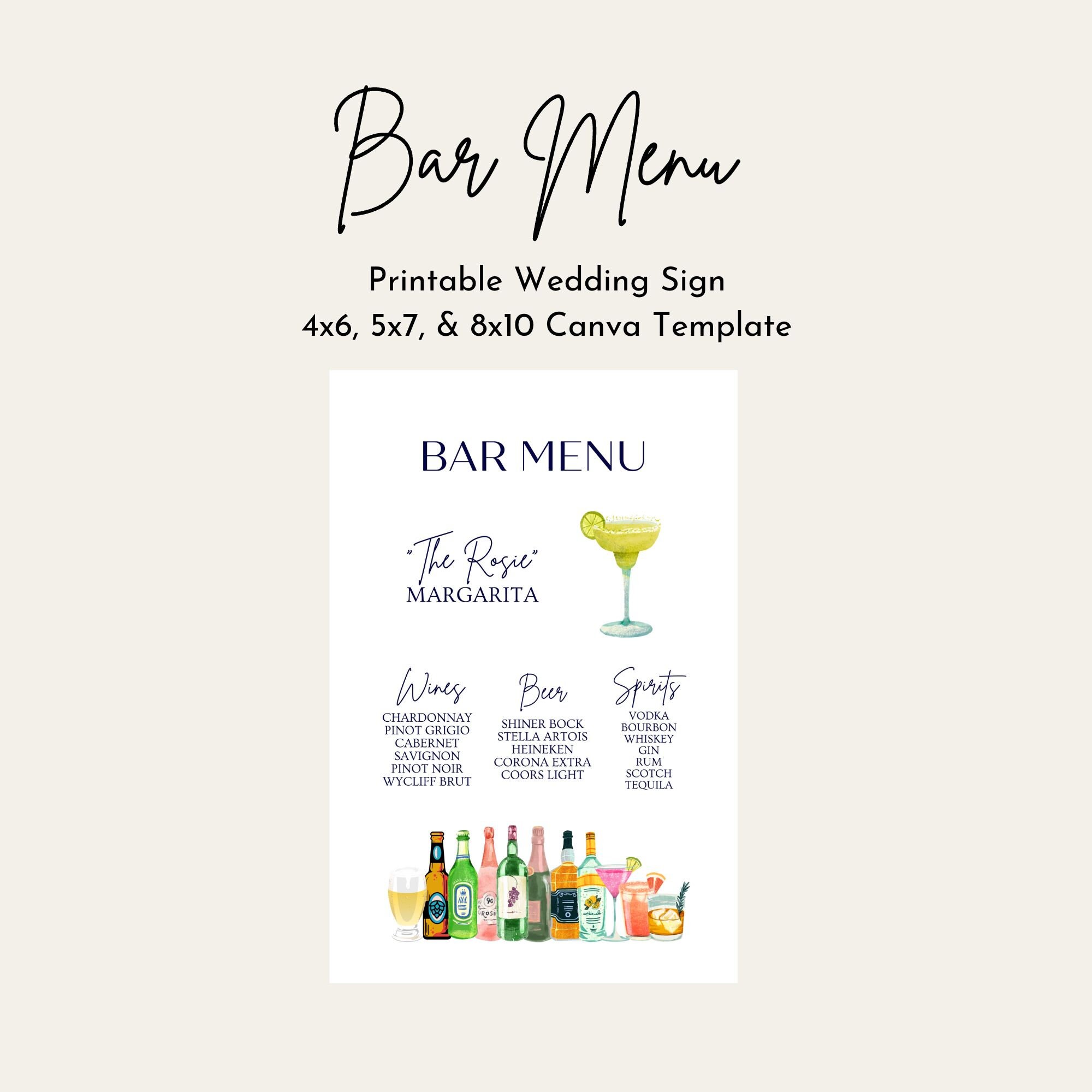 Bar Menu Printable Sign - Etsy