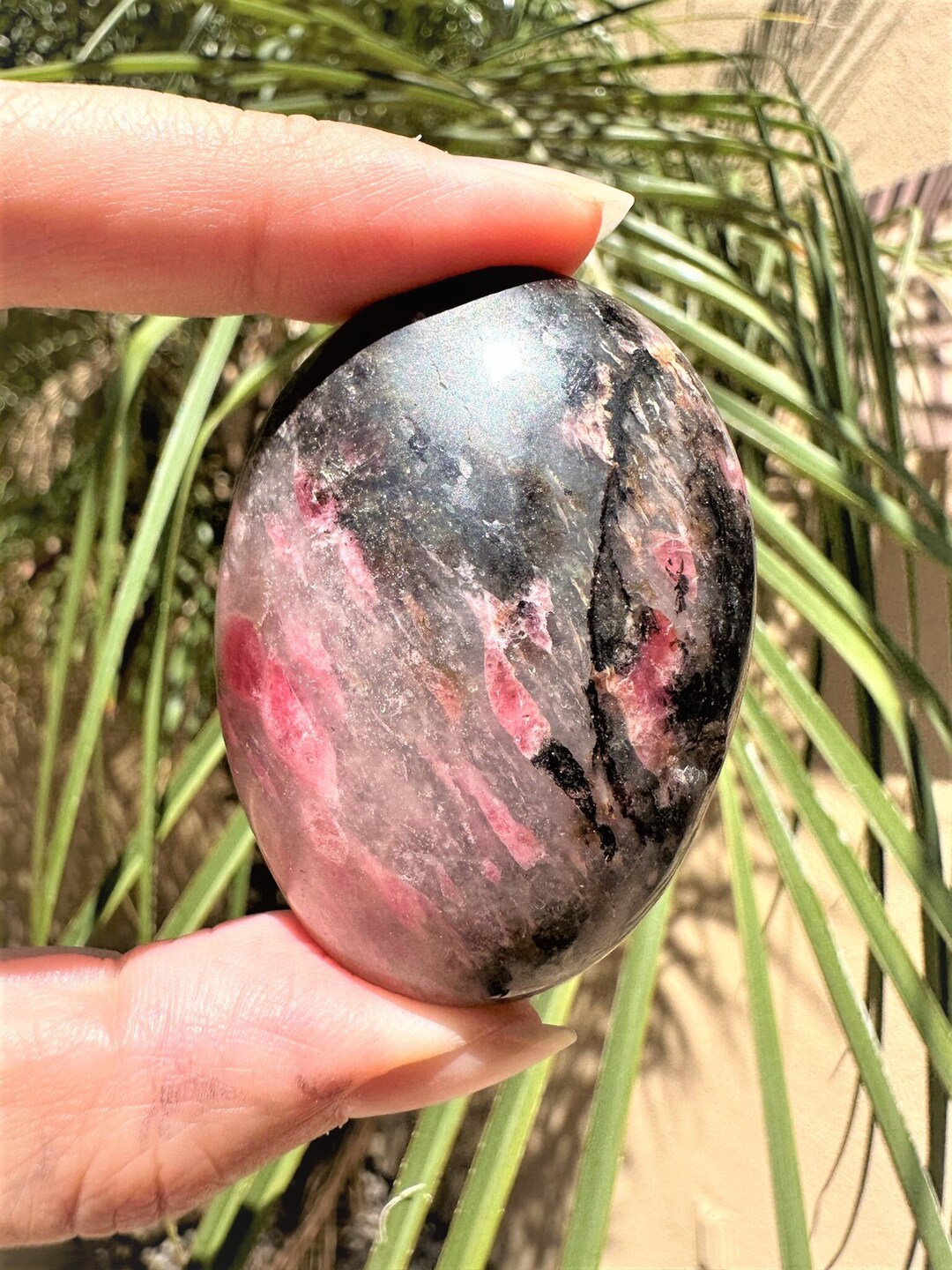 Rhodonite in Quartz Palm Stones imperfect Discounted / Icy Rhodonite Palm Stones / Relaxation ...