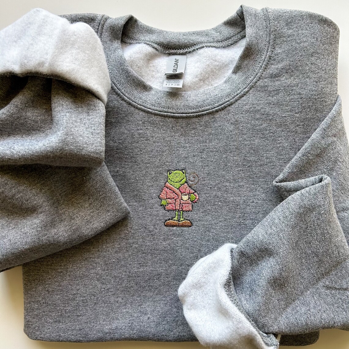 Frog Embroidered Sweater, Frog in a Robe Sweatshirt, Embroidered ...