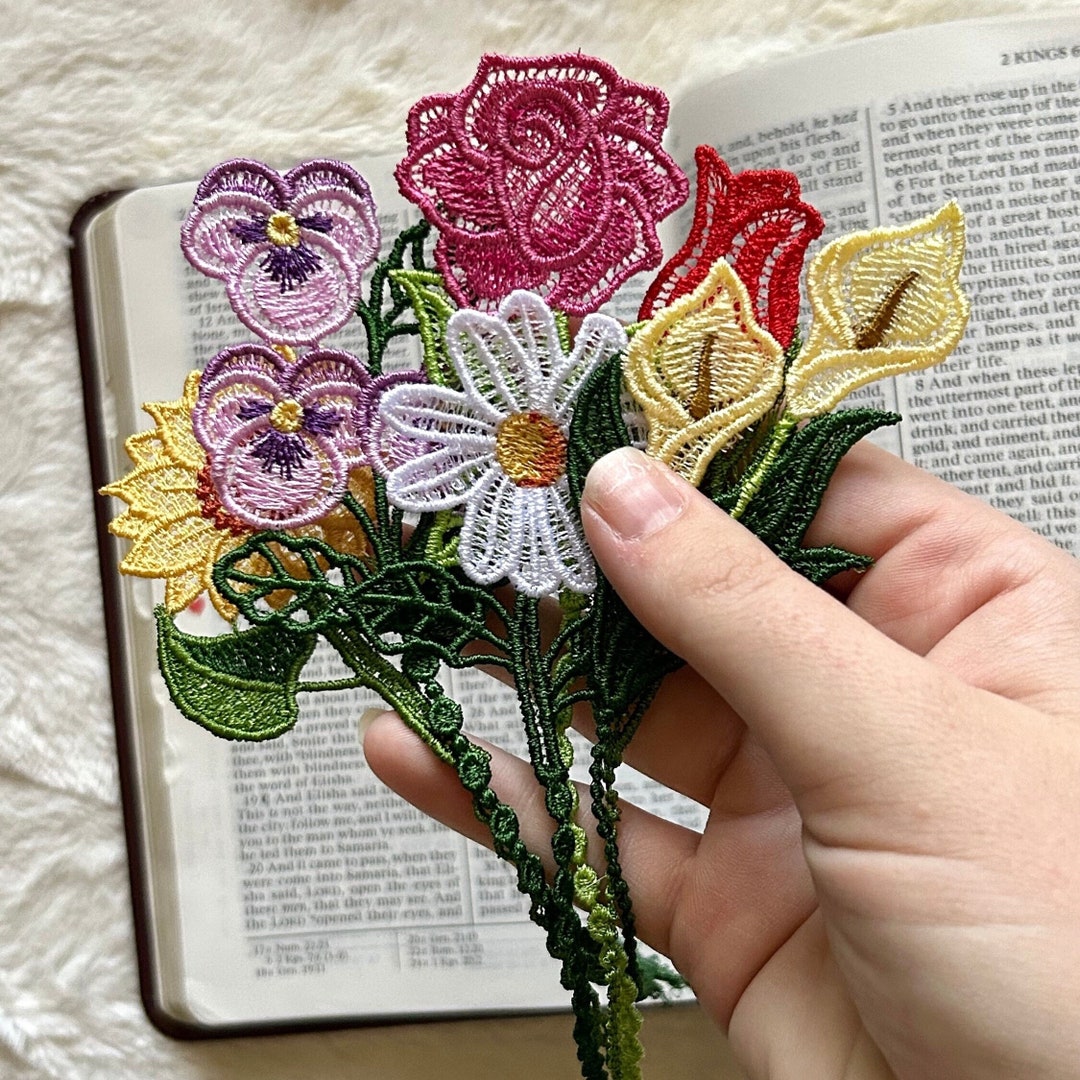 Free Standing Lace Bookmarks, Flower Bookmark, Embroidered Bookmarks ...