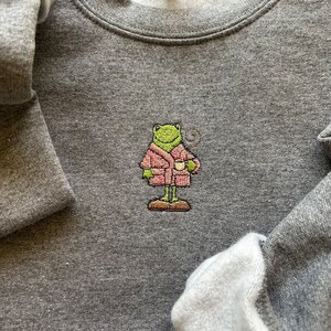 Frog Embroidered Sweater, Frog in a Robe Sweatshirt, Embroidered ...