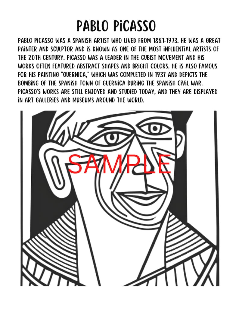 Pablo Picasso Coloring Page - Etsy