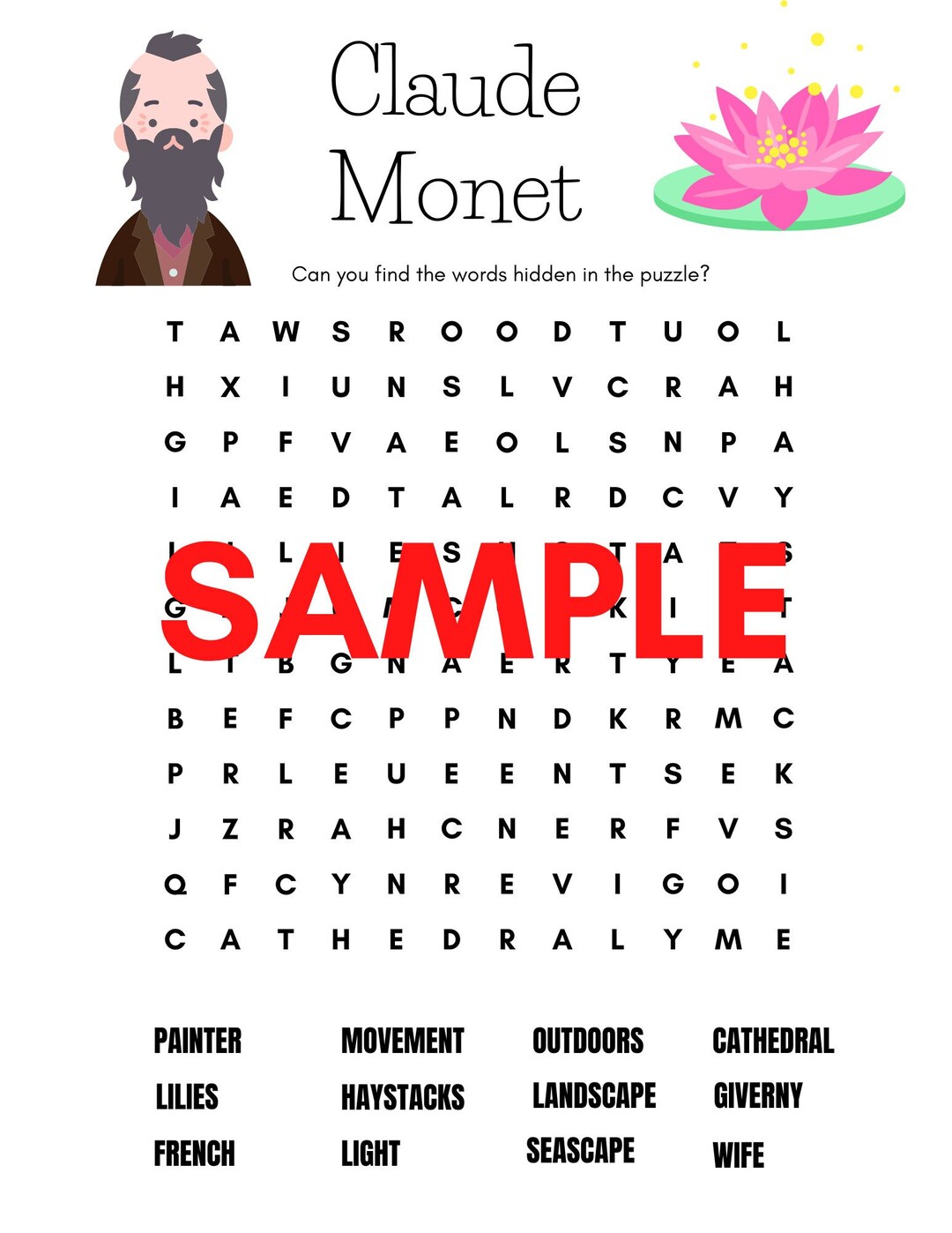 Claude Monet Word Puzzle - Etsy