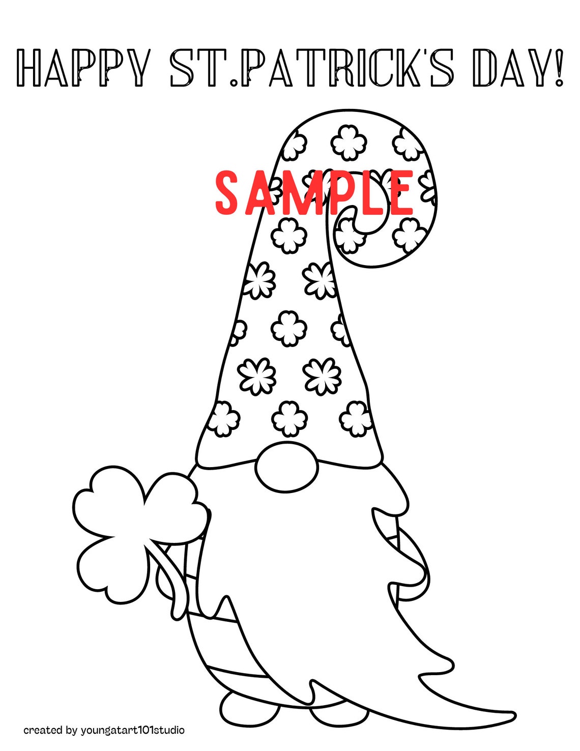 St. Patrick's Day Gnome Coloring Page - Etsy