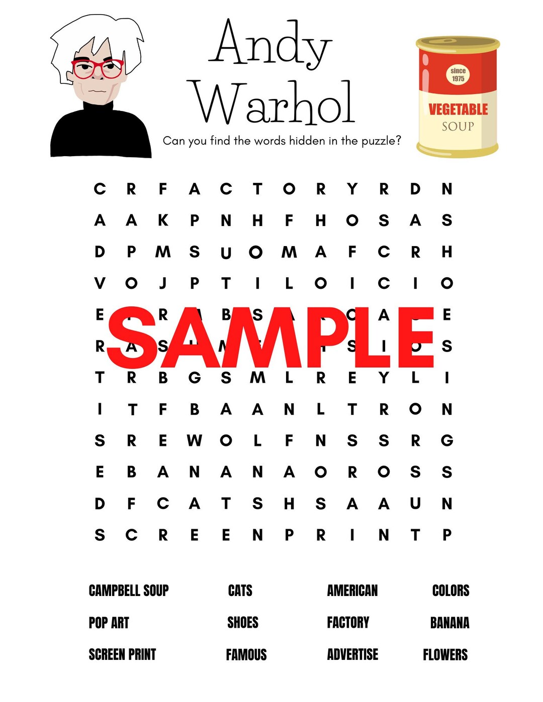 Andy Warhol Word Puzzle - Etsy