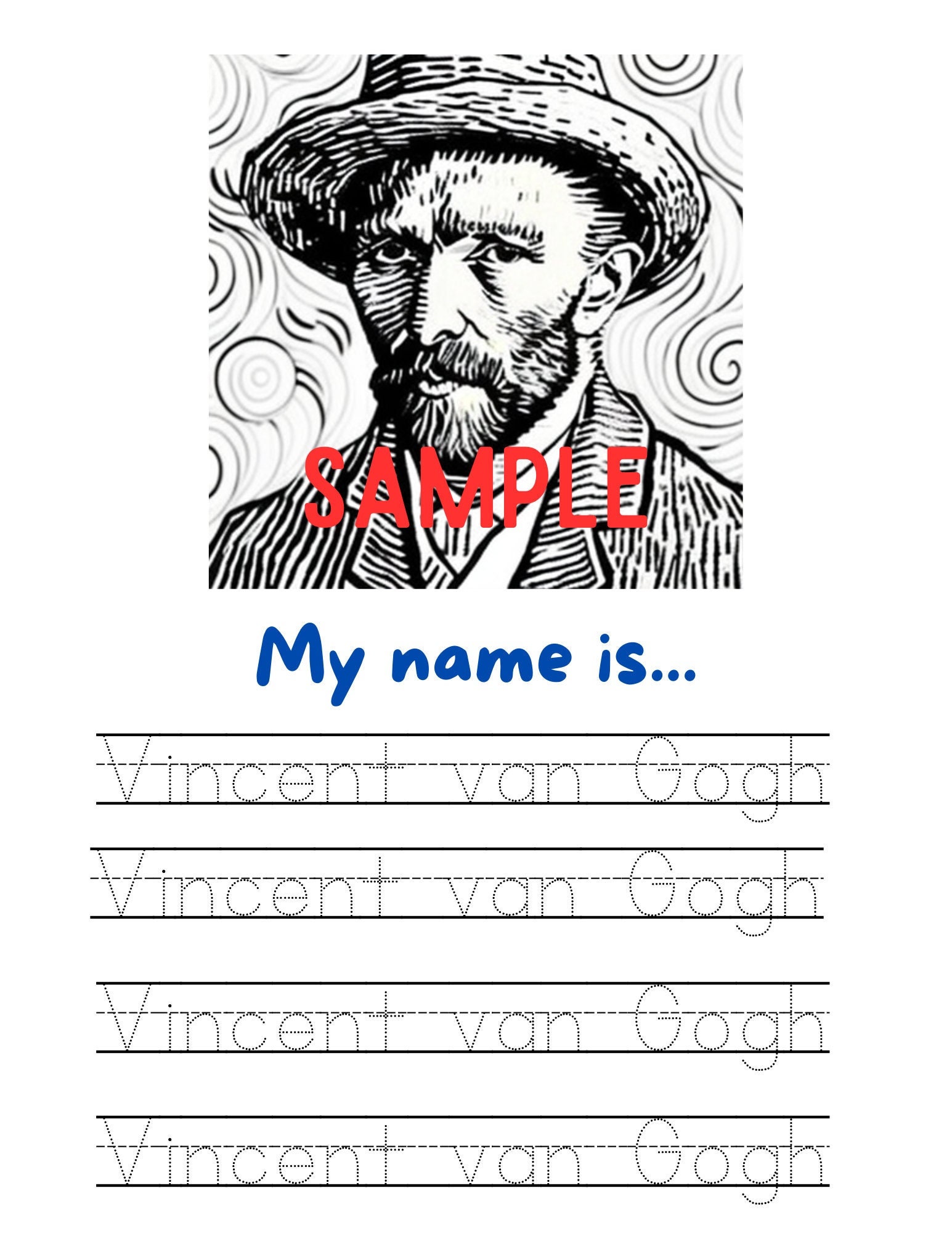 Vincent Van Gogh Coloring and Writing Worksheet - Etsy